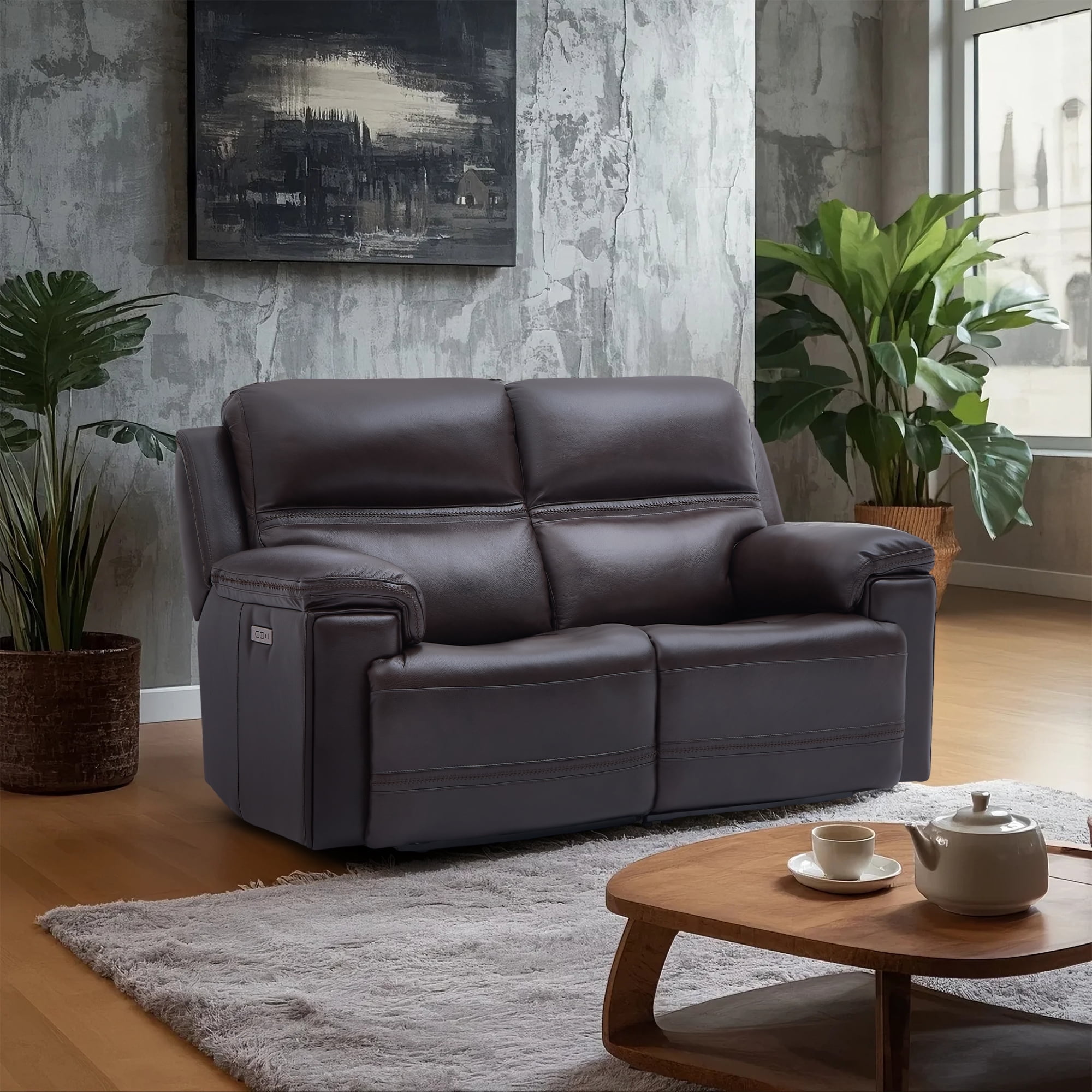 Genuine Leather Reclining Loveseat with Zero Gravity, Adjustable ...