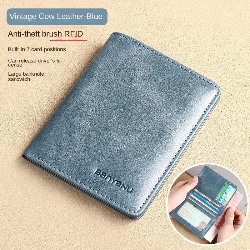 Genuine Leather Rfid Wallet for Men Slim Vertical Wallets Black Thin ...