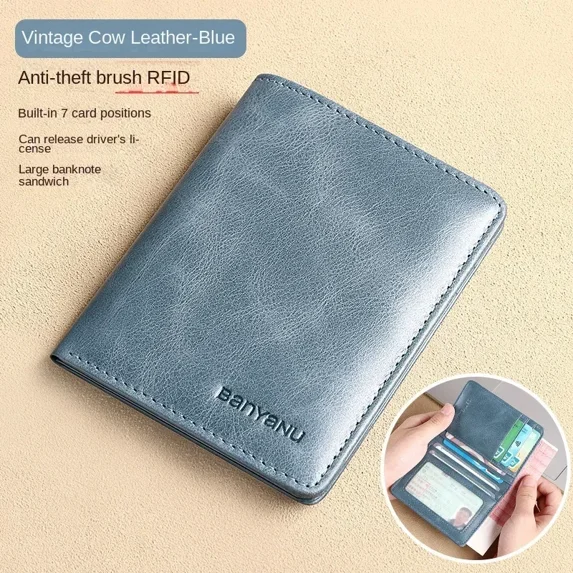 Genuine Leather Rfid Wallet for Men Slim Vertical Wallets Black Thin ...