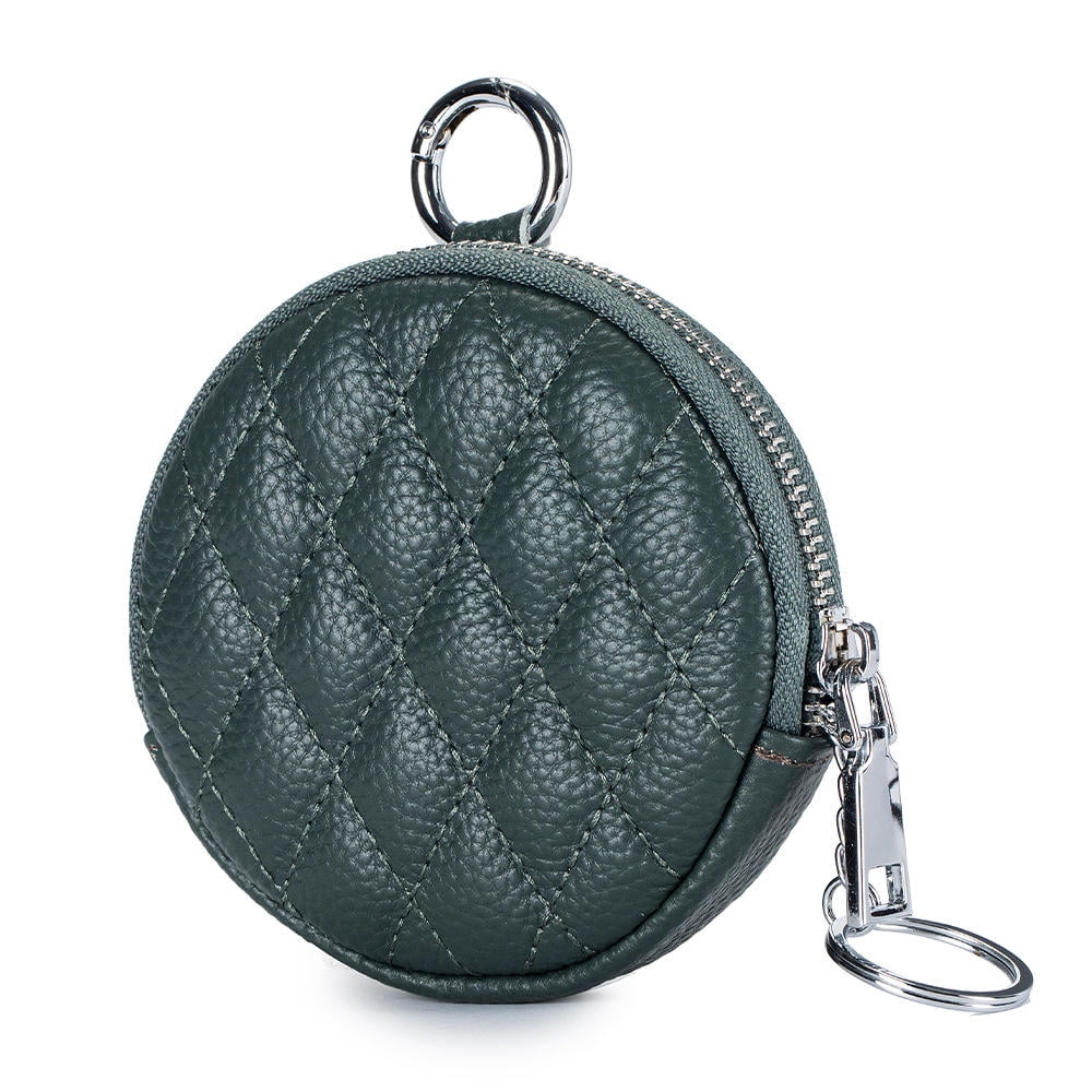 Genuine Leather Round Coin Purse Card Bag Portable Checkered Cowhide ...
