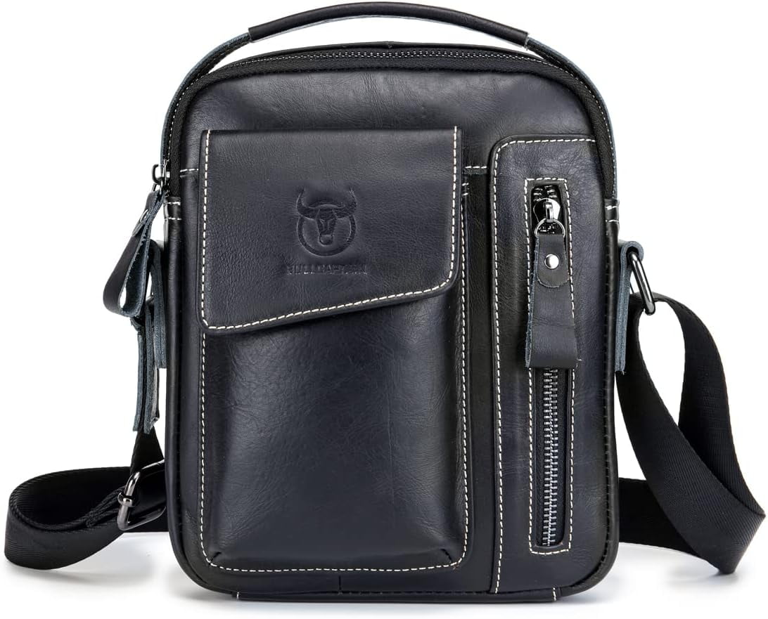 Genuine Leather Shoulder Bag Small Men Messenger Pack Handbag Sling ...
