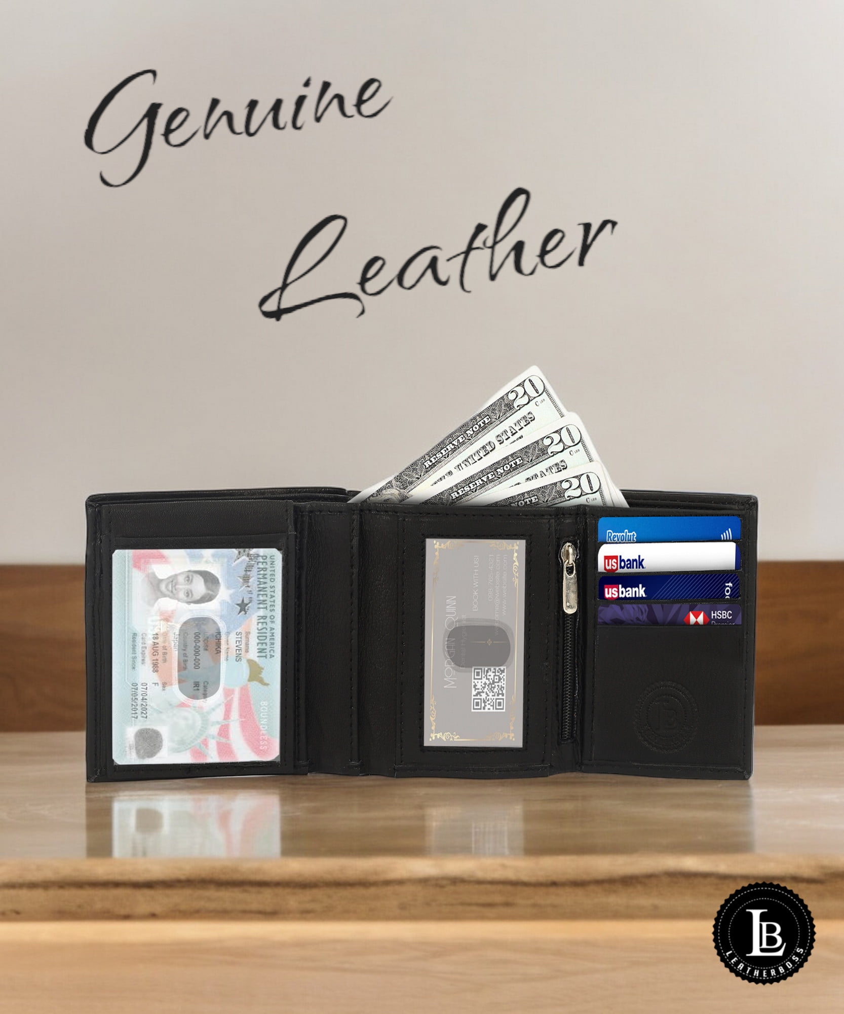 Genuine Leather Slim Trifold Wallets For Men - Mens Wallet RFID ...