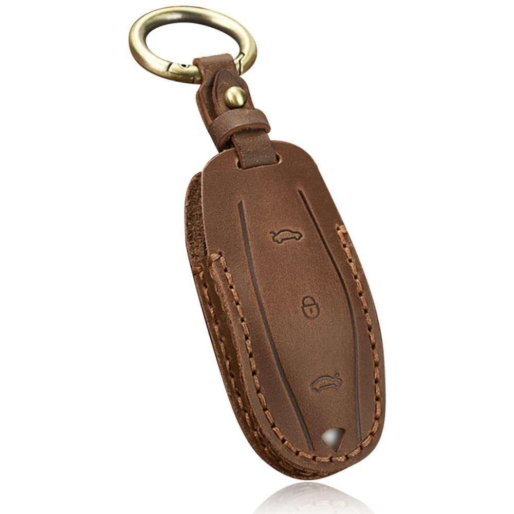 Genuine Leather Smart Key Fob Cover with Keychain and Storage Holder ...