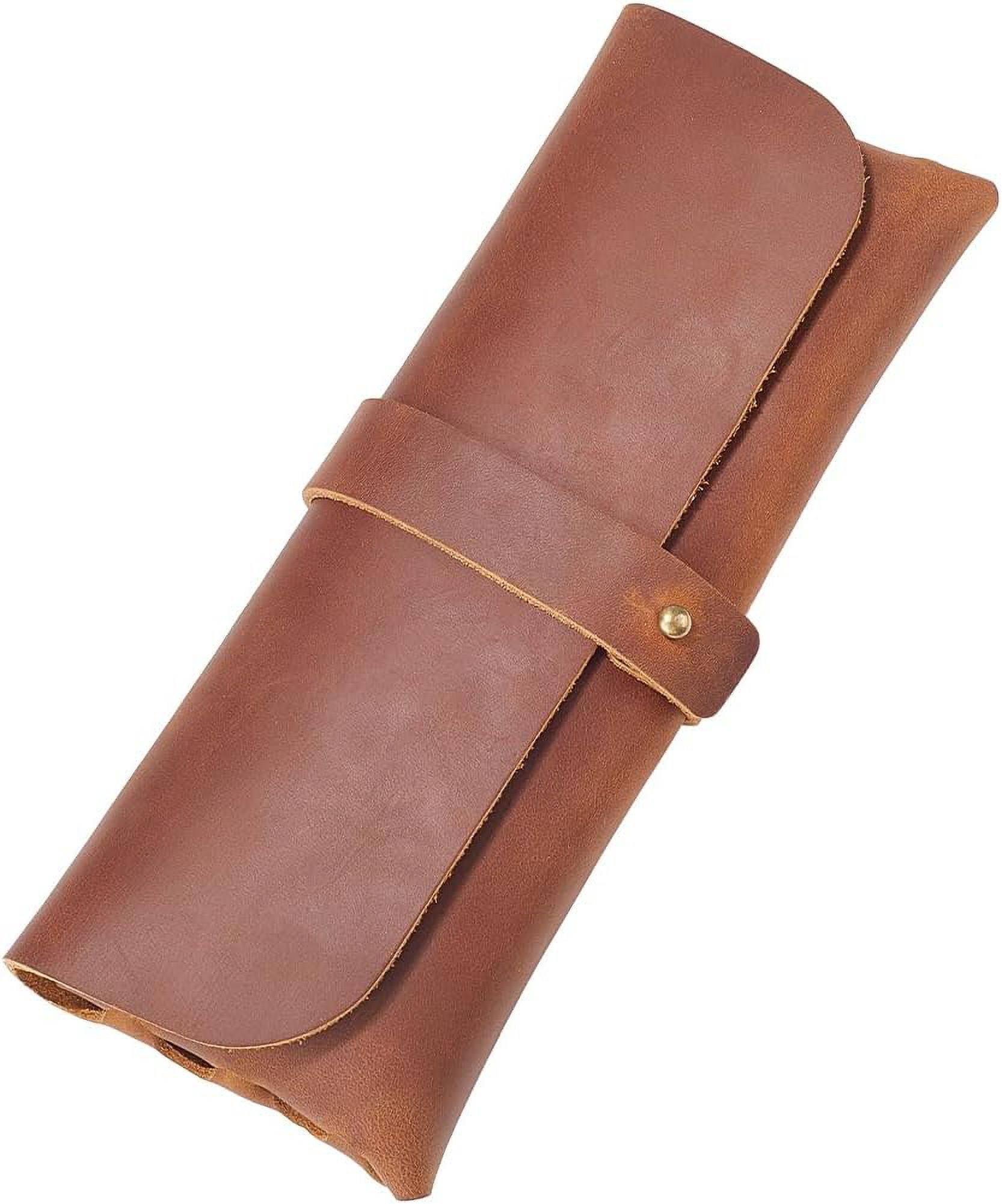 Genuine Leather Snap Cover Pen Case Coconut Brown Crazy Horse Leather ...