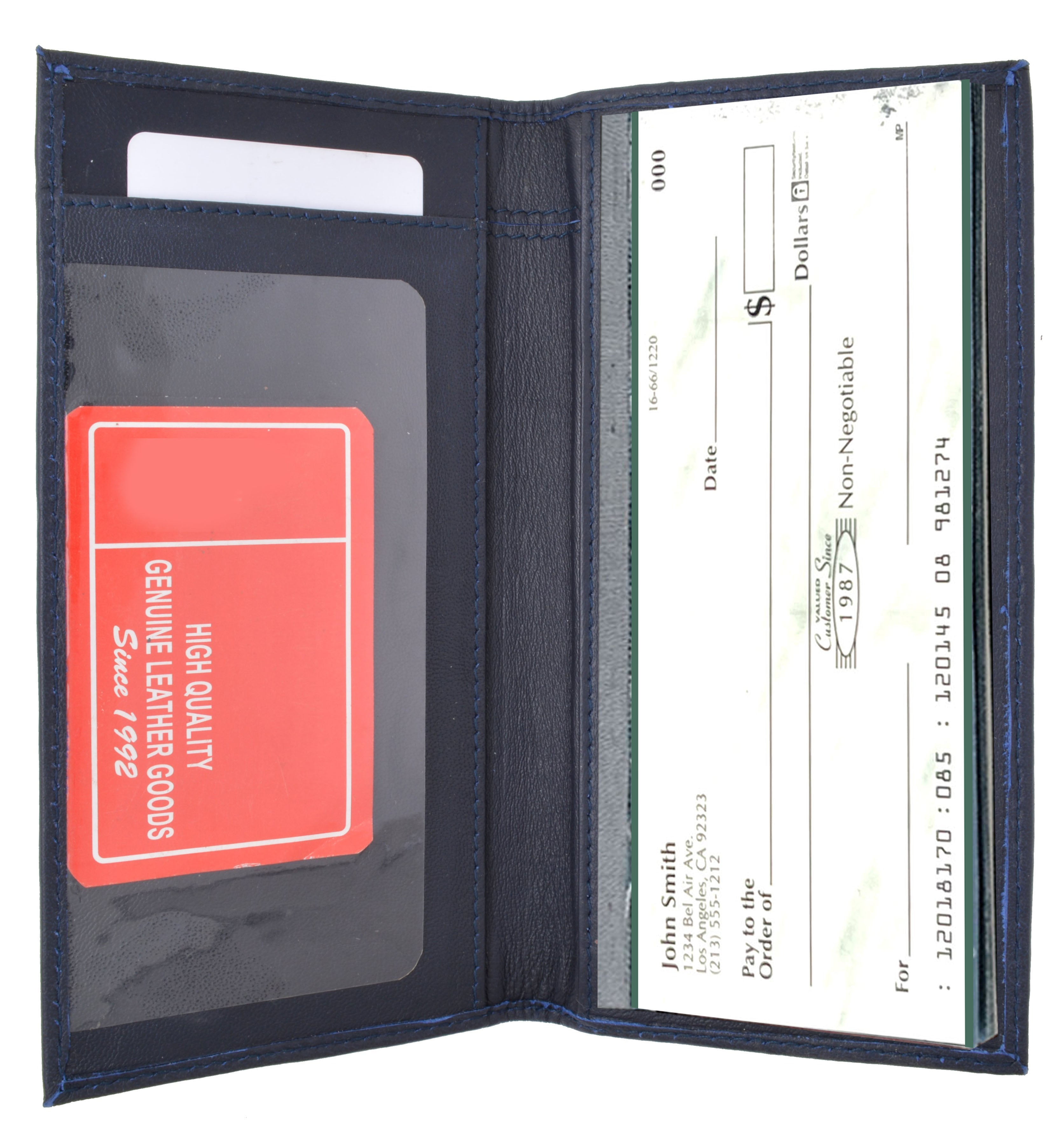 Genuine Leather Standard Plain Checkbook Cover Long Wallet Men Women ...