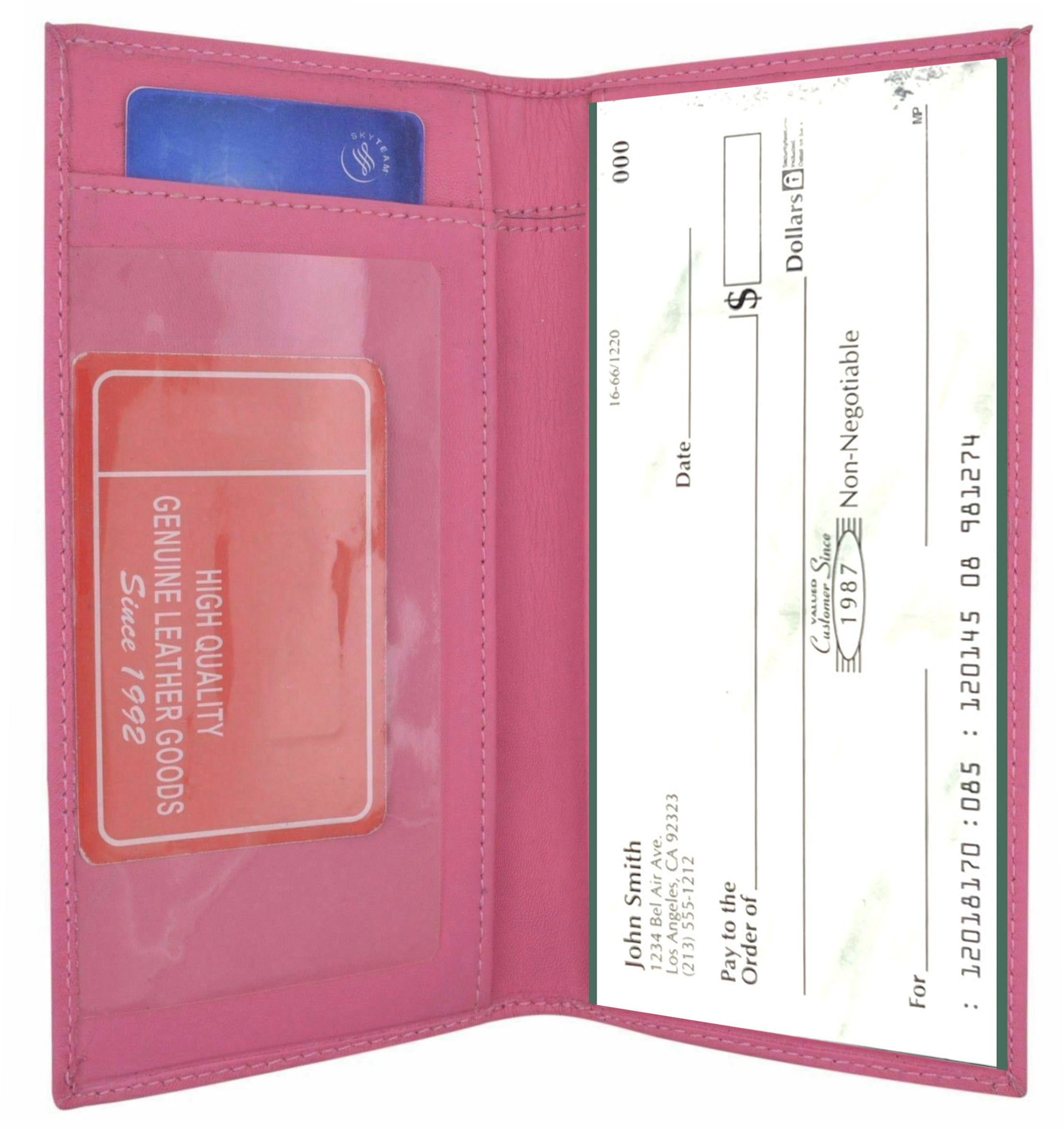 Genuine Leather Standard Plain Checkbook Cover Long Wallet Men Women ...