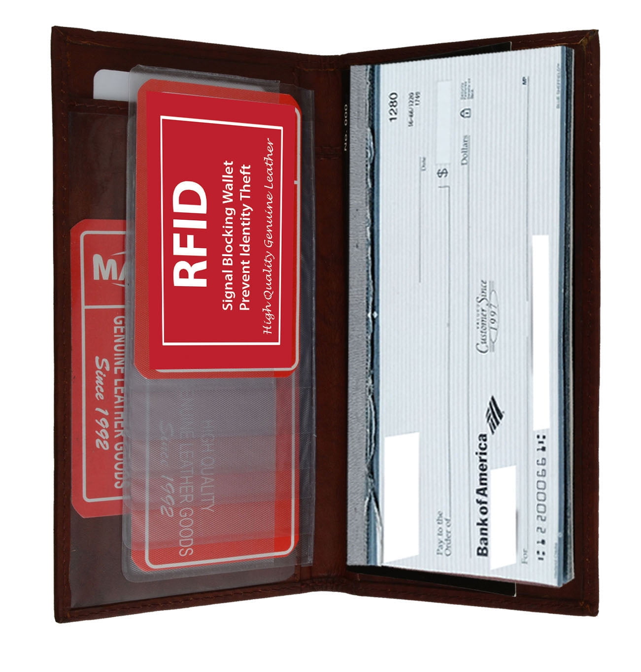 Genuine Leather Standard Plain Checkbook Cover Long Wallet Men Women ...