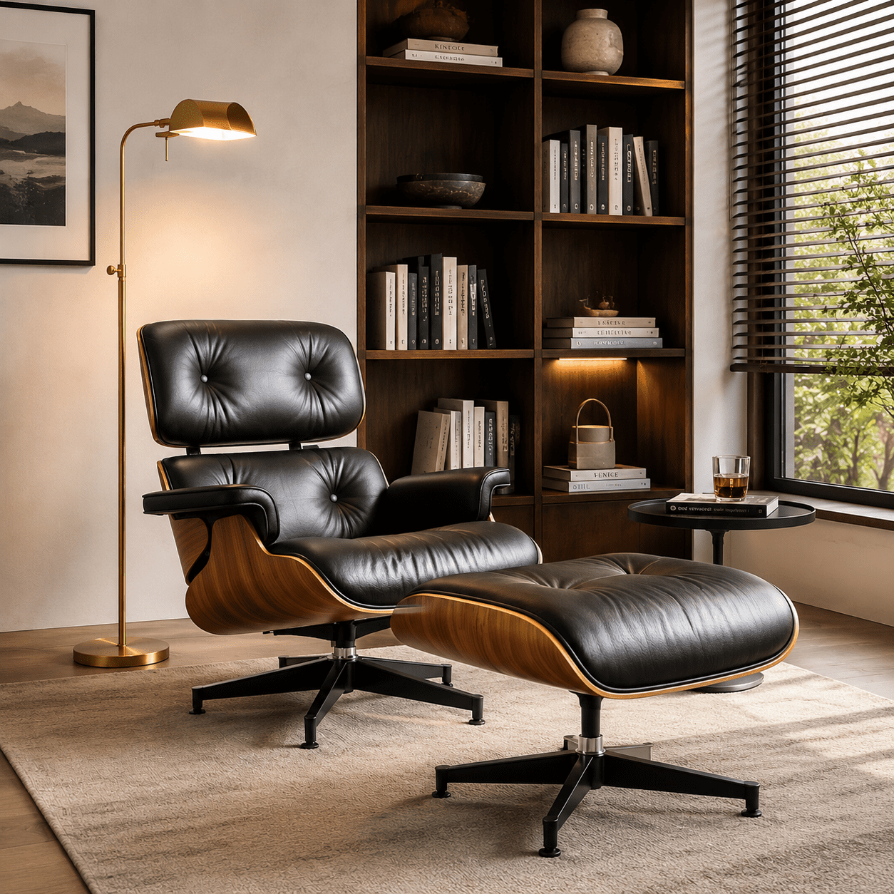 Genuine Leather Swivel Lounge Accent Chair with Ottoman, Mid Century ...