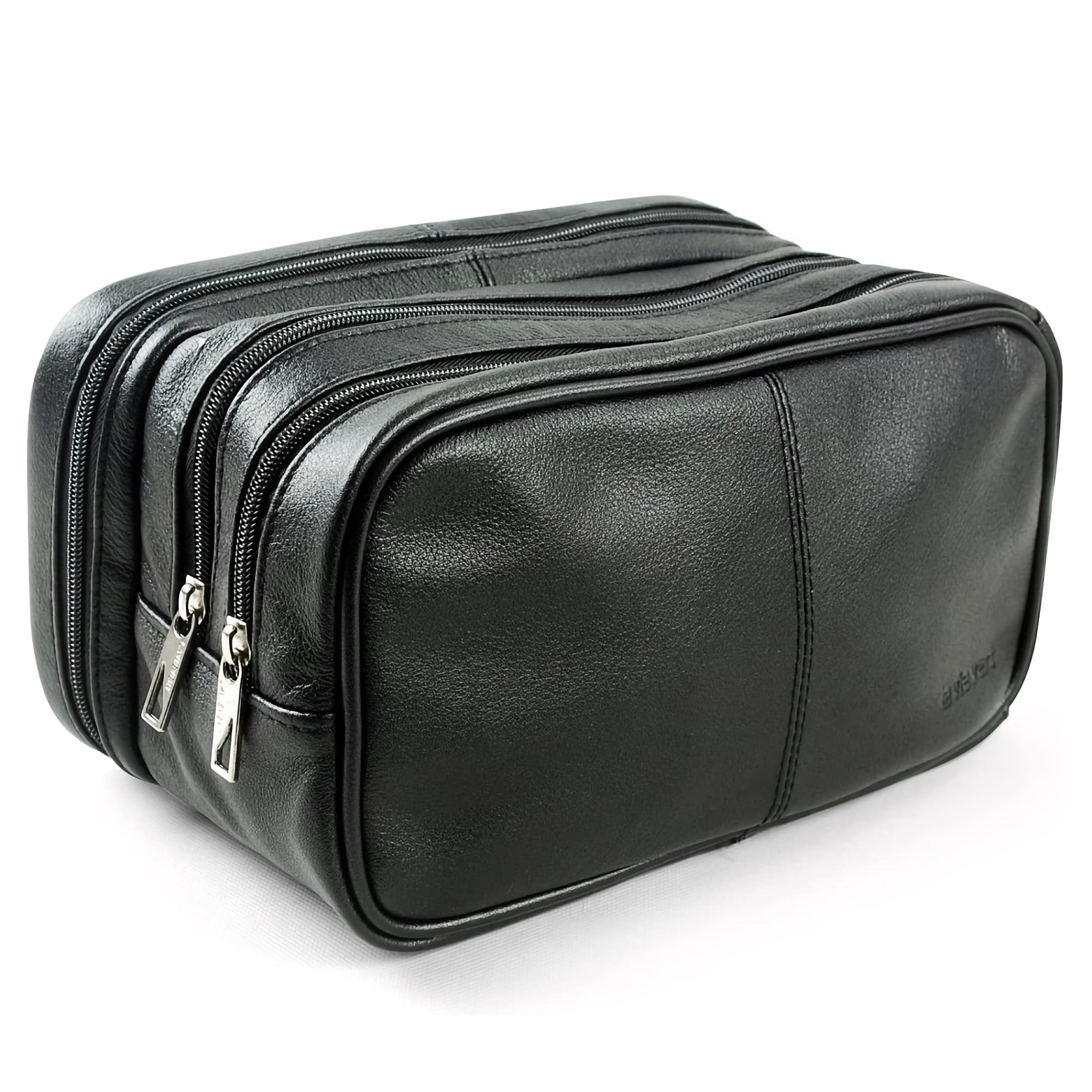 Genuine Leather Toiletry Bag Grooming Shaving Accessory Kit with 3 ...