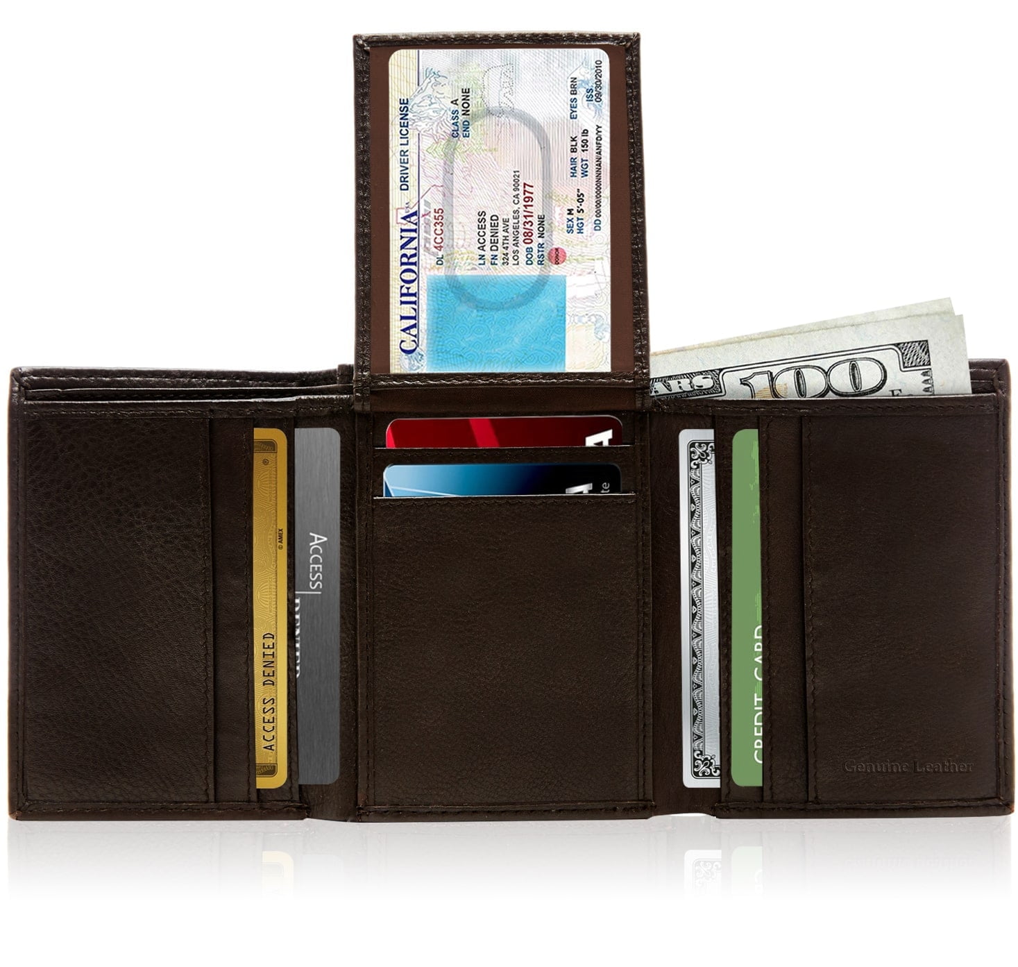 Genuine Leather Trifold Wallets For Men - Mens Wallet With 2 Flip-Up ID ...