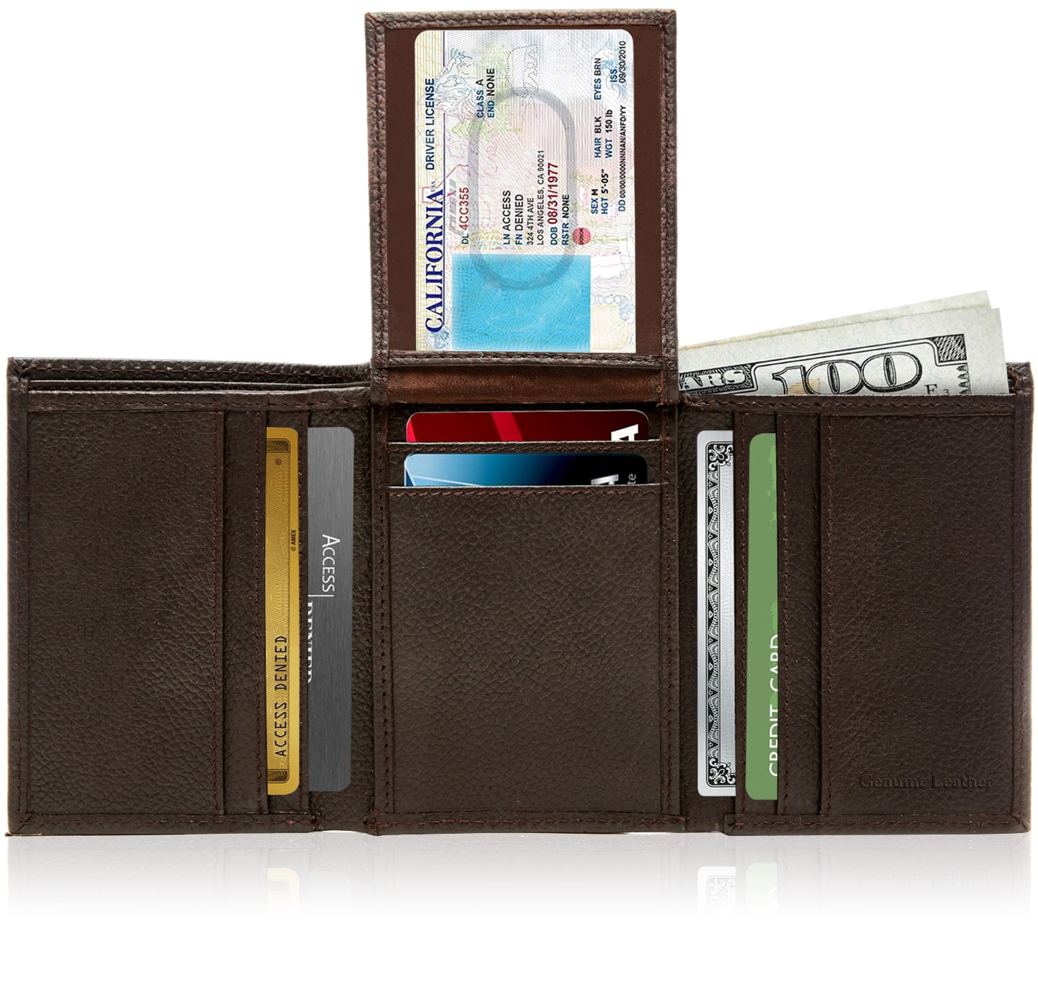 Genuine Leather Trifold Wallets For Men - Mens Wallet With 2 Flip-Up ID ...