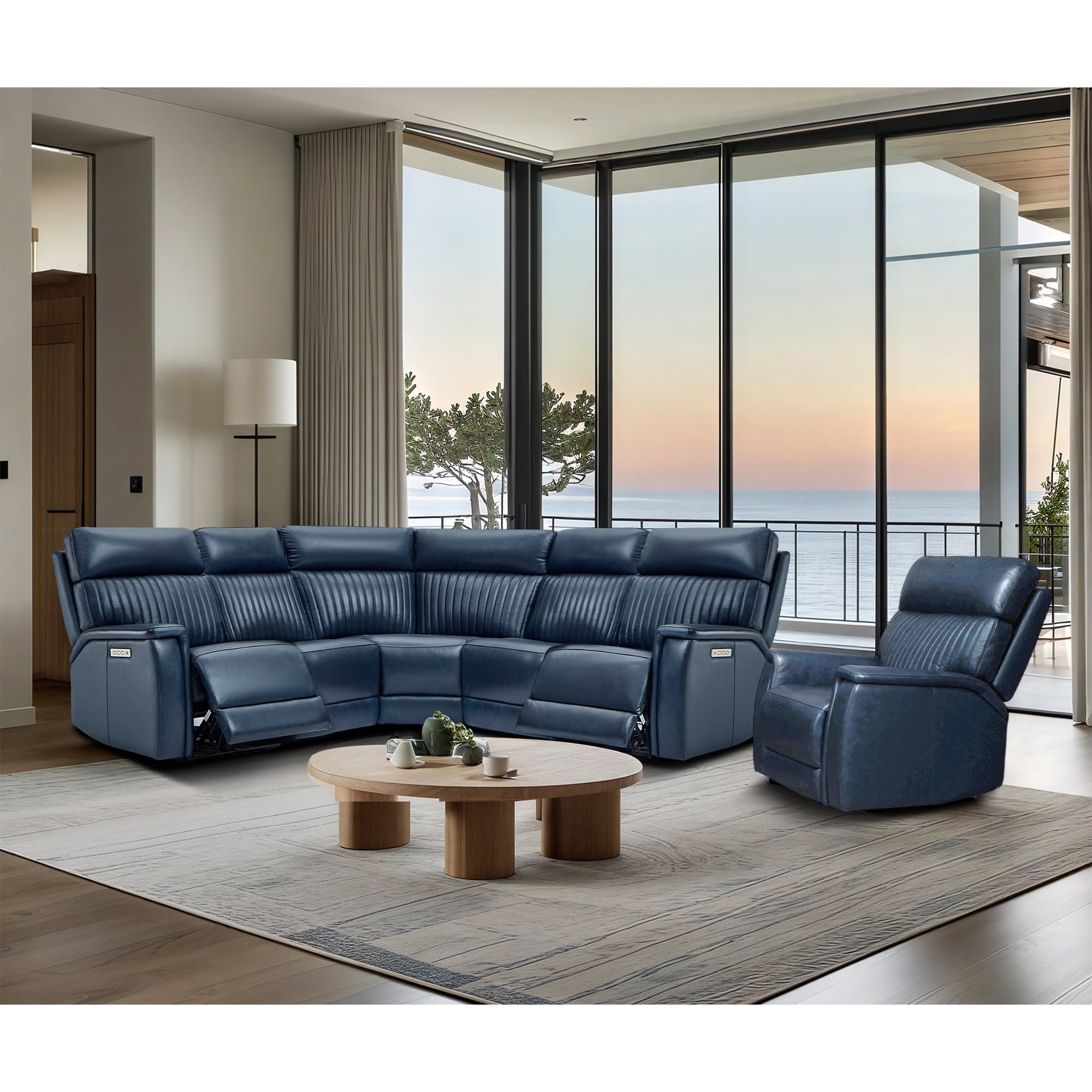 Genuine Leather Triple Motors Power Reclining Sofa Set, 5-Seat L-Shaped ...