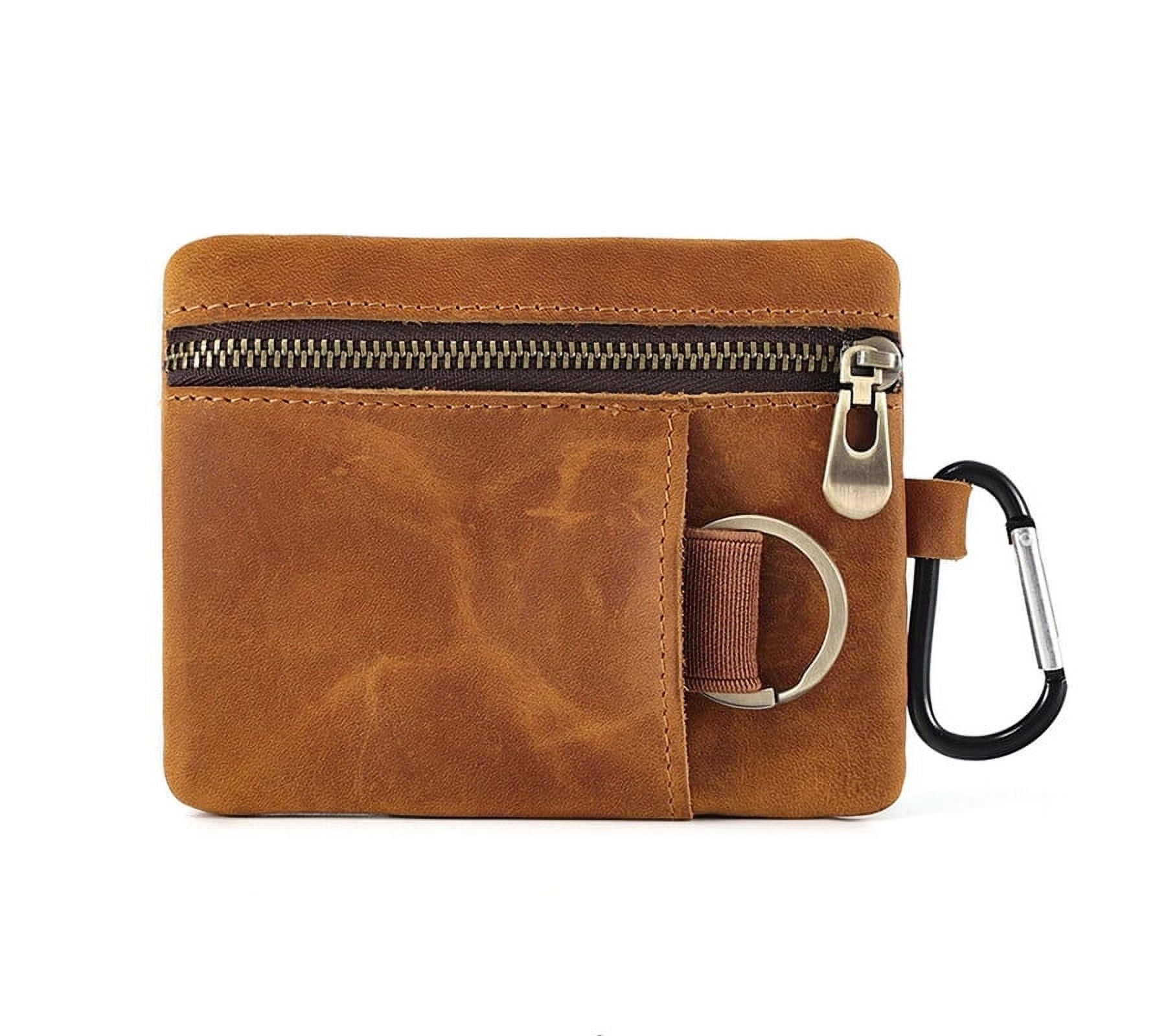 Genuine Leather Unisex Coin Purse Card Holder with Key Ring & Clip ...