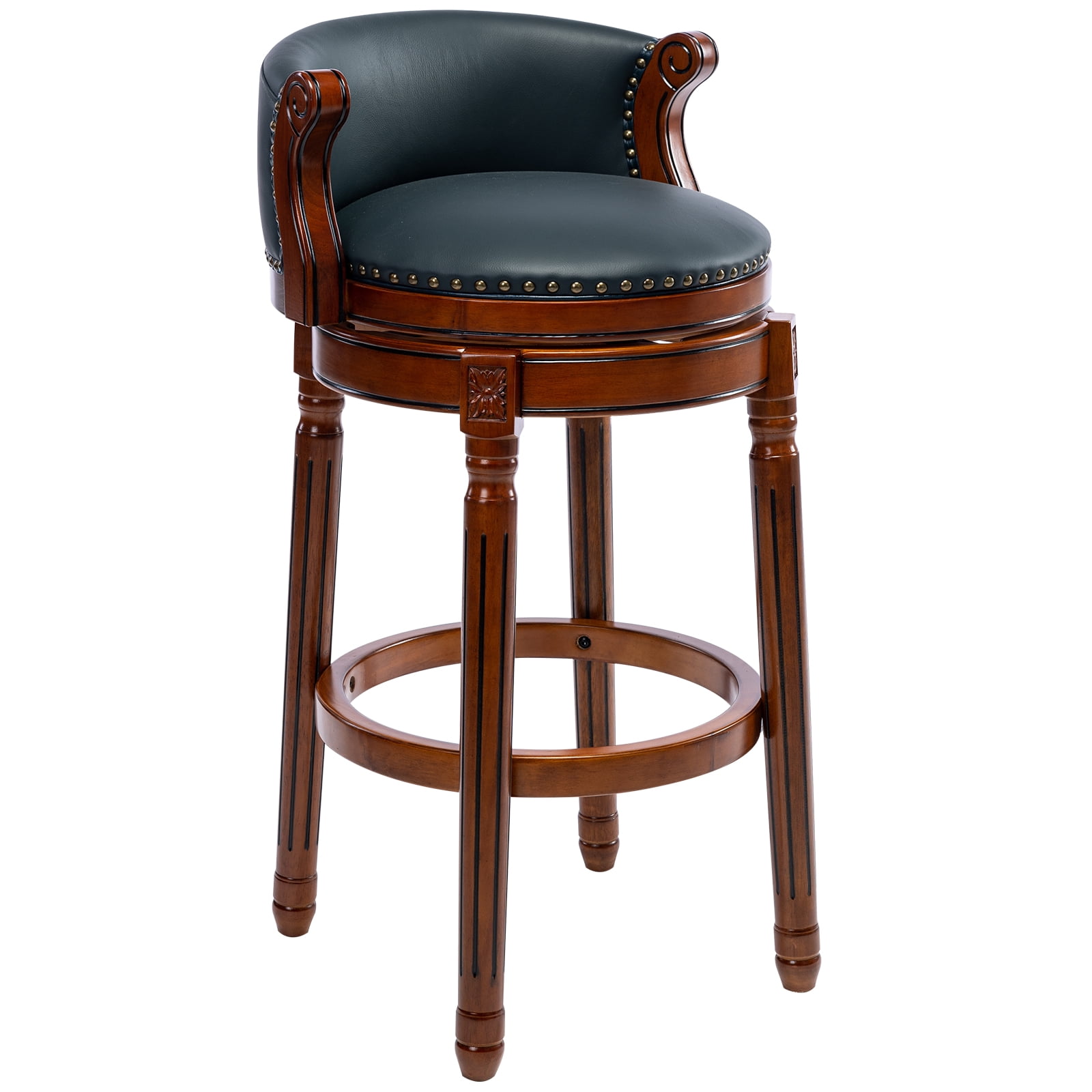 Genuine Leather Upholstery Walnut Frame 360 Degree Swivel Solid Wood ...