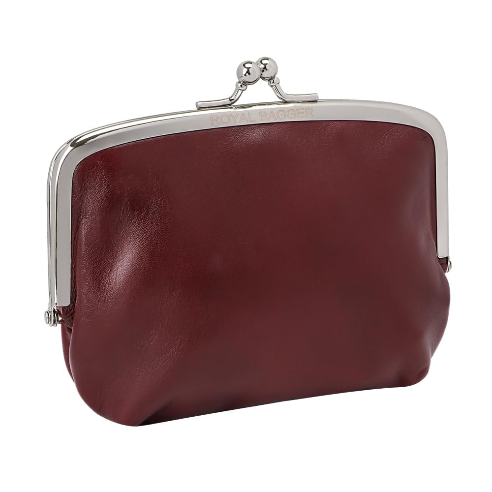 Genuine Leather Vintage Coin Purse Compact Secure Kiss-Lock Design for ...