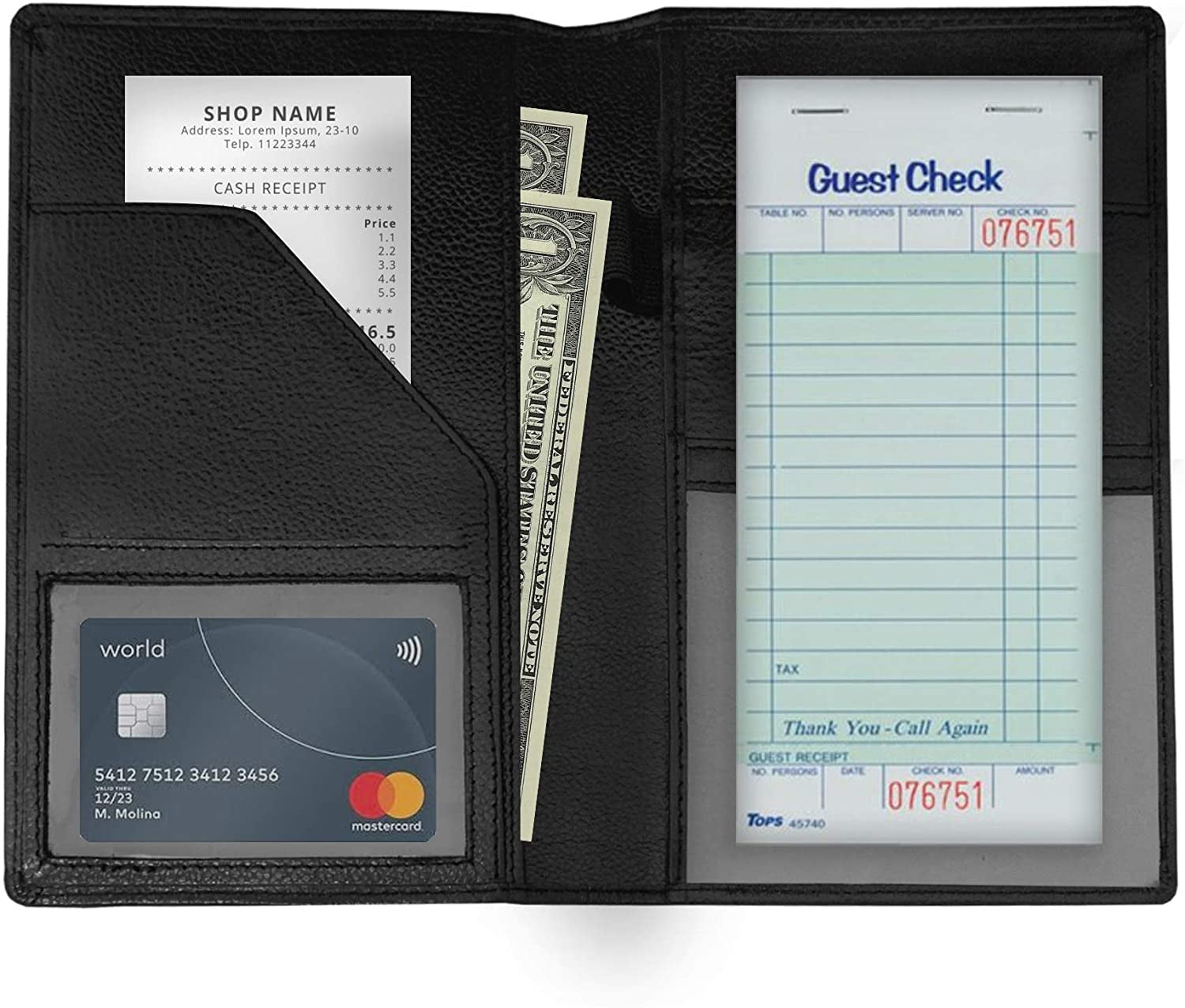 Genuine Leather Waiter/Waitress Server Wallet, 7.5” x 5” in Black ...