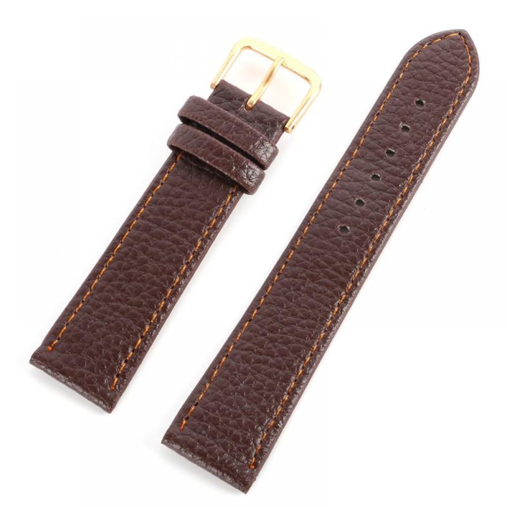 Genuine Leather Watch Band Strap Litchi Pattern Printed Pin Buckled Adjustable Leather Wristband ...