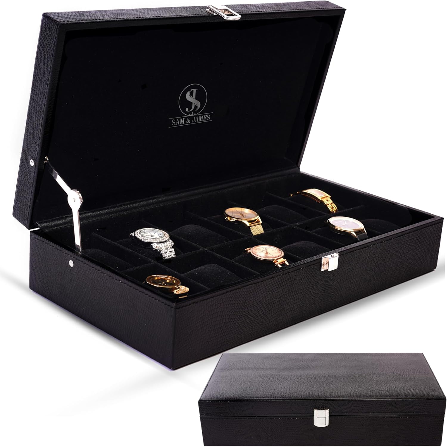 Genuine Leather Watch Box for Men, 12-Slot Wrist Watch Case, Full-Grain ...