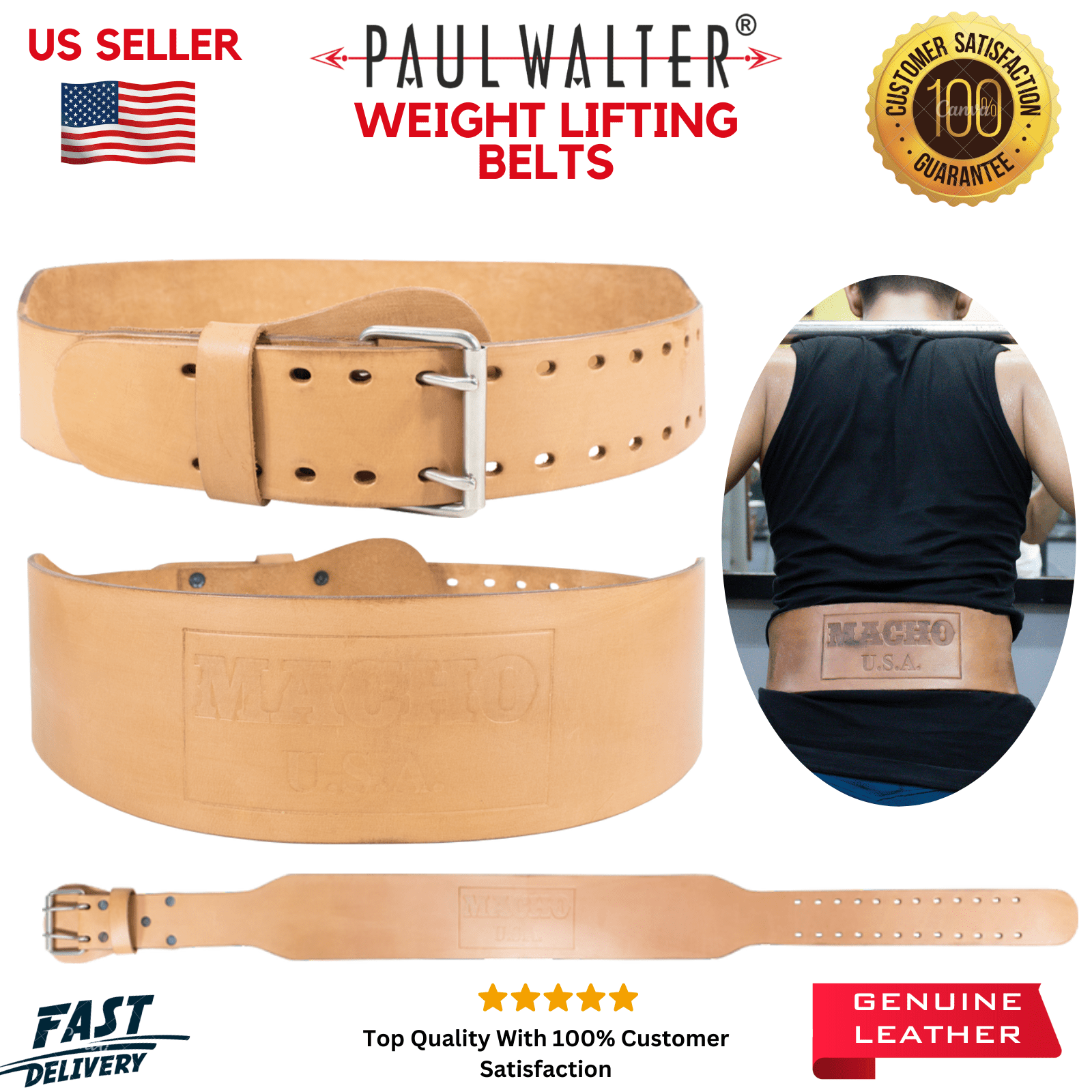Genuine Leather Weight Lifting Belt for Men & Women, Powerlifting Belt ...