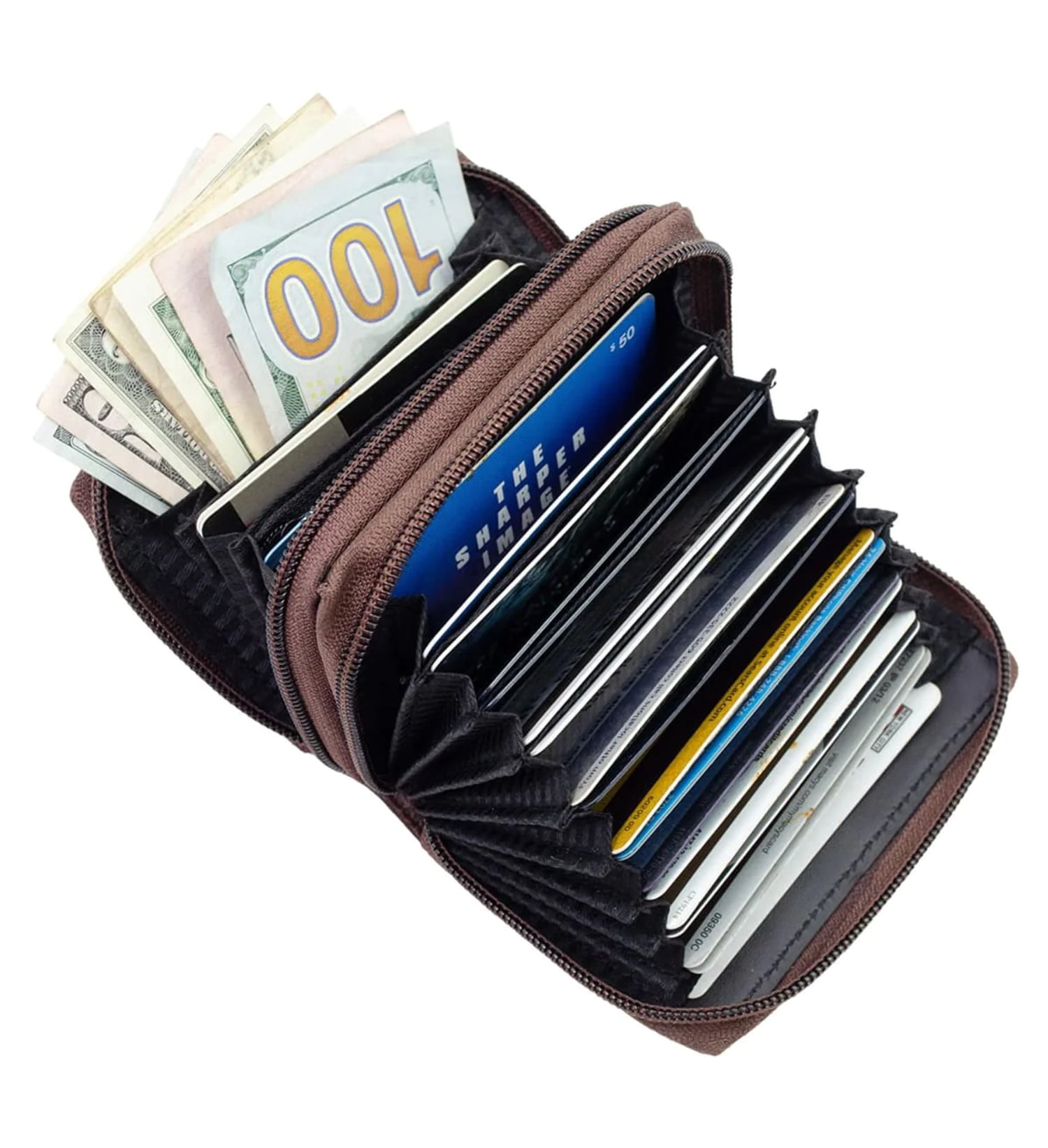 Genuine Leather Women's Large Change Purse Clasps Open Coin Card Holder ...