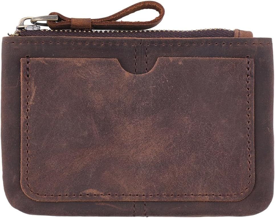 Genuine Leather Zipper Coin Purse Wallet With Card Slots Compact Credit ...