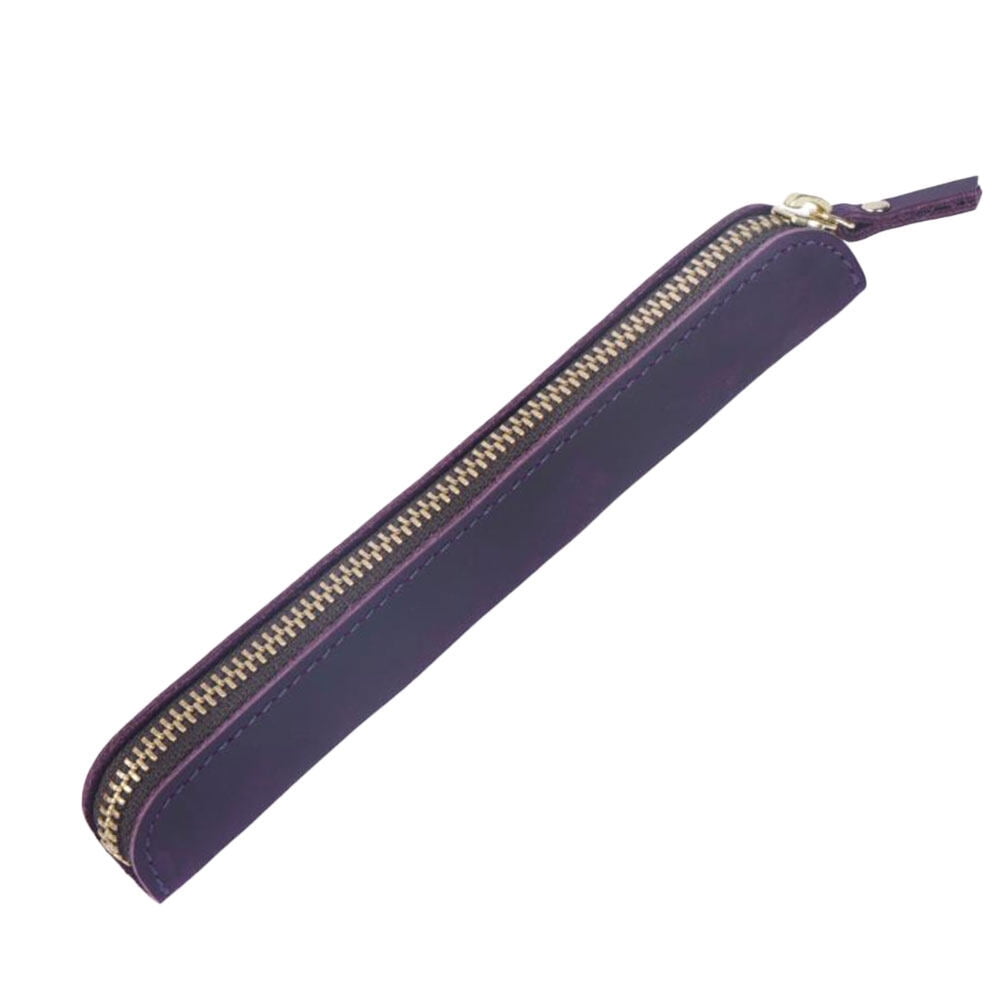Genuine Leather Zipper Pen Pouch Holder Pencil Bag Pen Case for ...