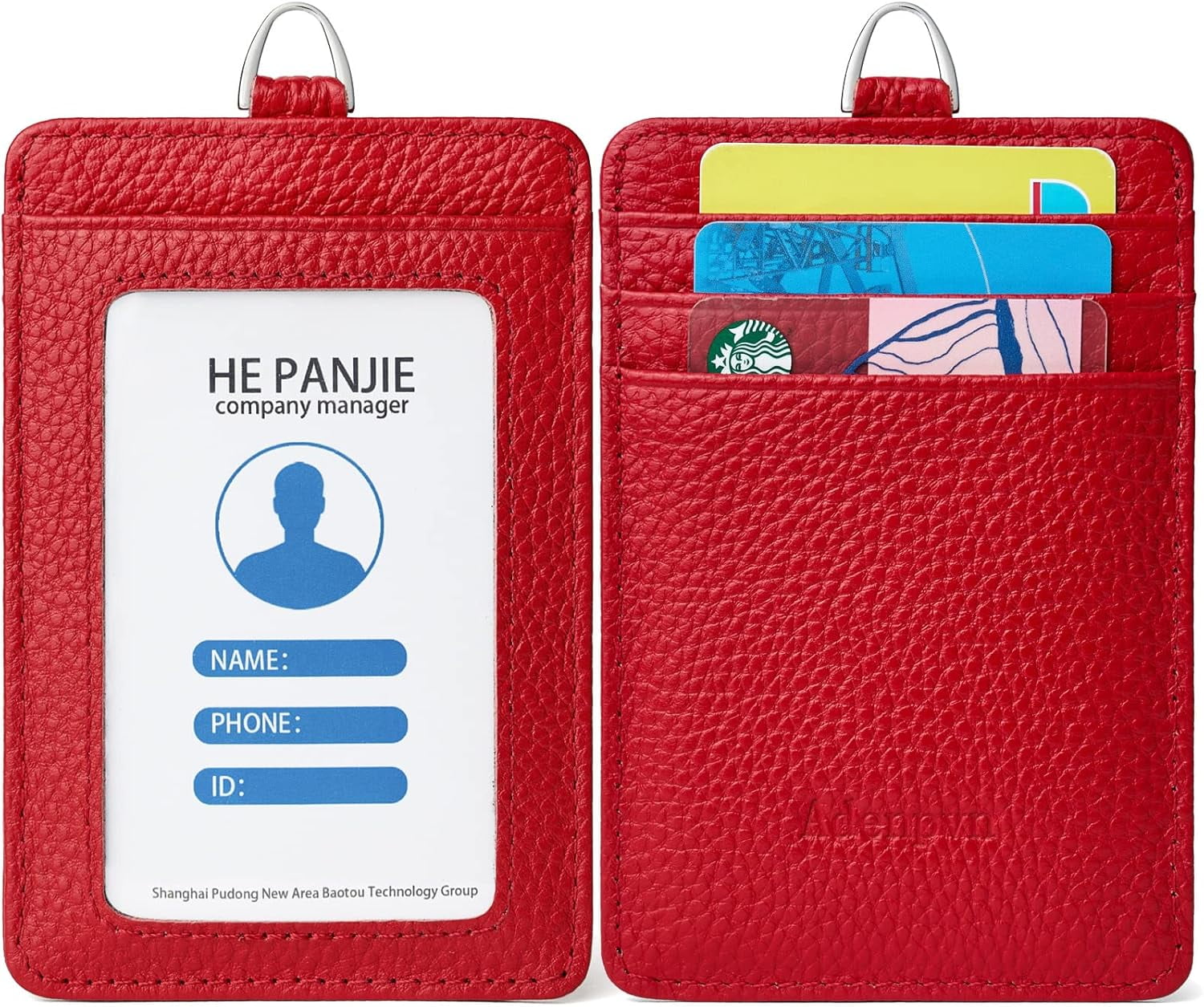 Genuine Leather id Badge Holder with Lanyard,Soft Leather ID Card ...