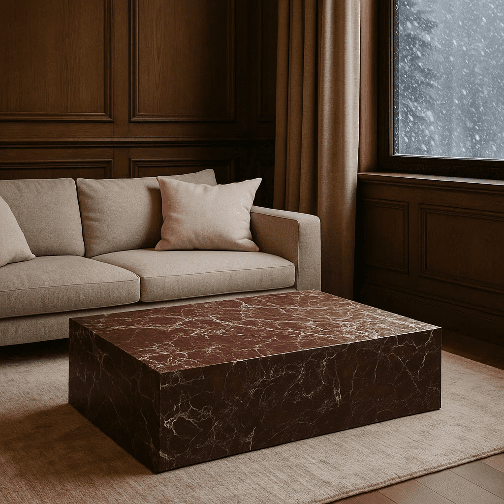 Genuine Marble Block Coffee Table - Rosso Levanto Marble - Walmart.com