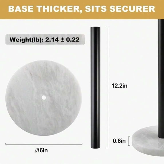 Genuine Marble Paper Towel Holder，Metal Rod 6" Marble Base Stand，For ...