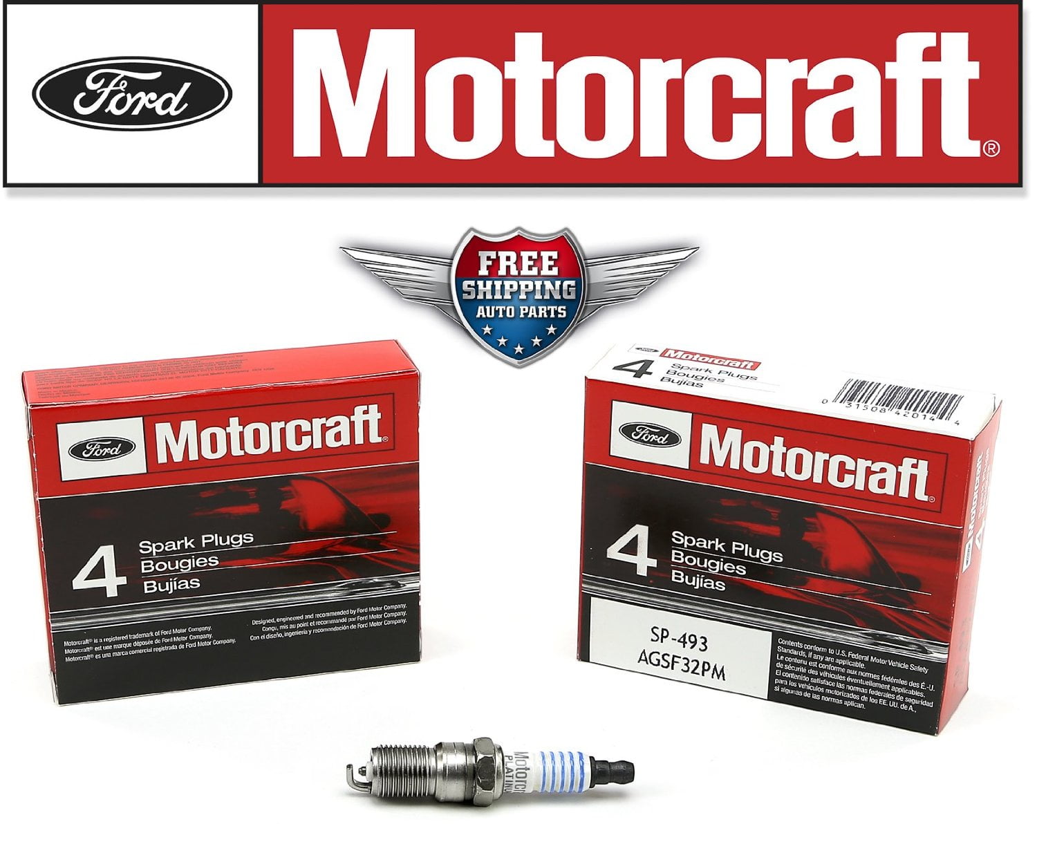 Genuine Motorcraft Spark Plug SP-493 AGSF32PM (pack of 8) Fits select ...