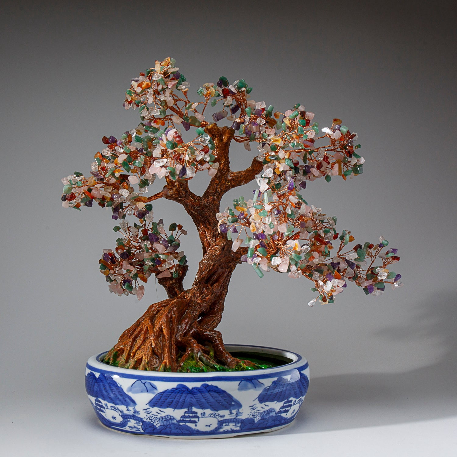Genuine Multi Gemstone Bonsai Tree in Oval Ceramic Pot (14") - Walmart.com