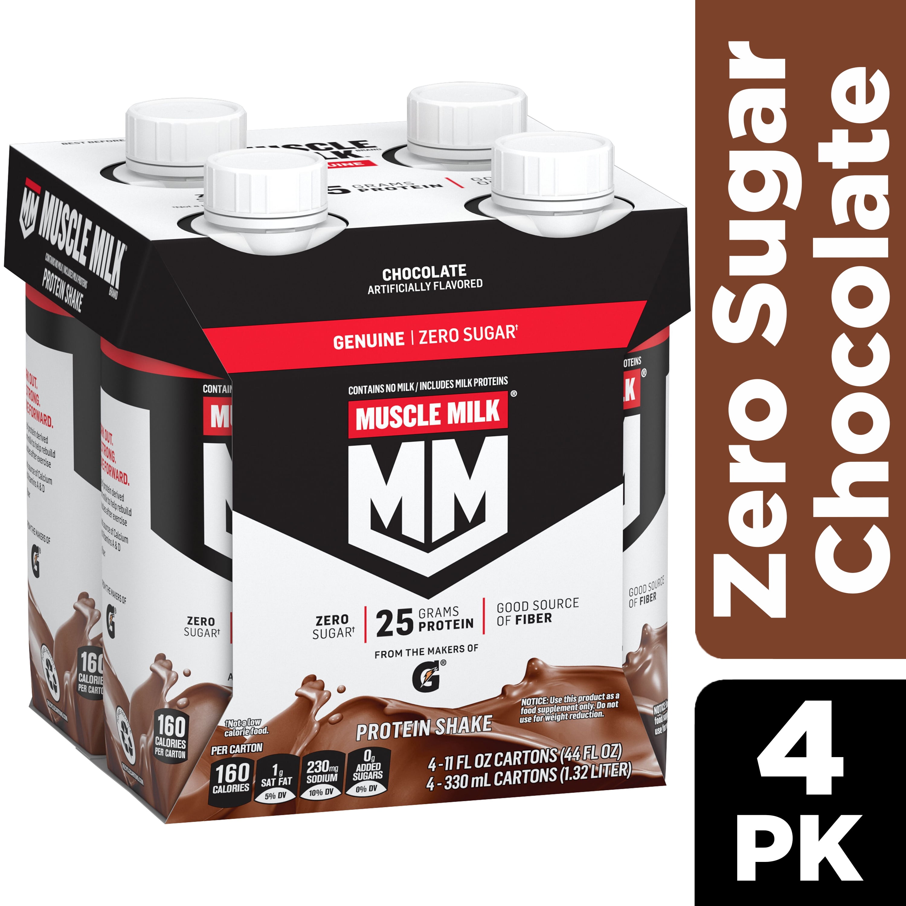 Muscle Milk Genuine Protein Shake, Chocolate, 11 fl oz Carton, 4 Pk ...