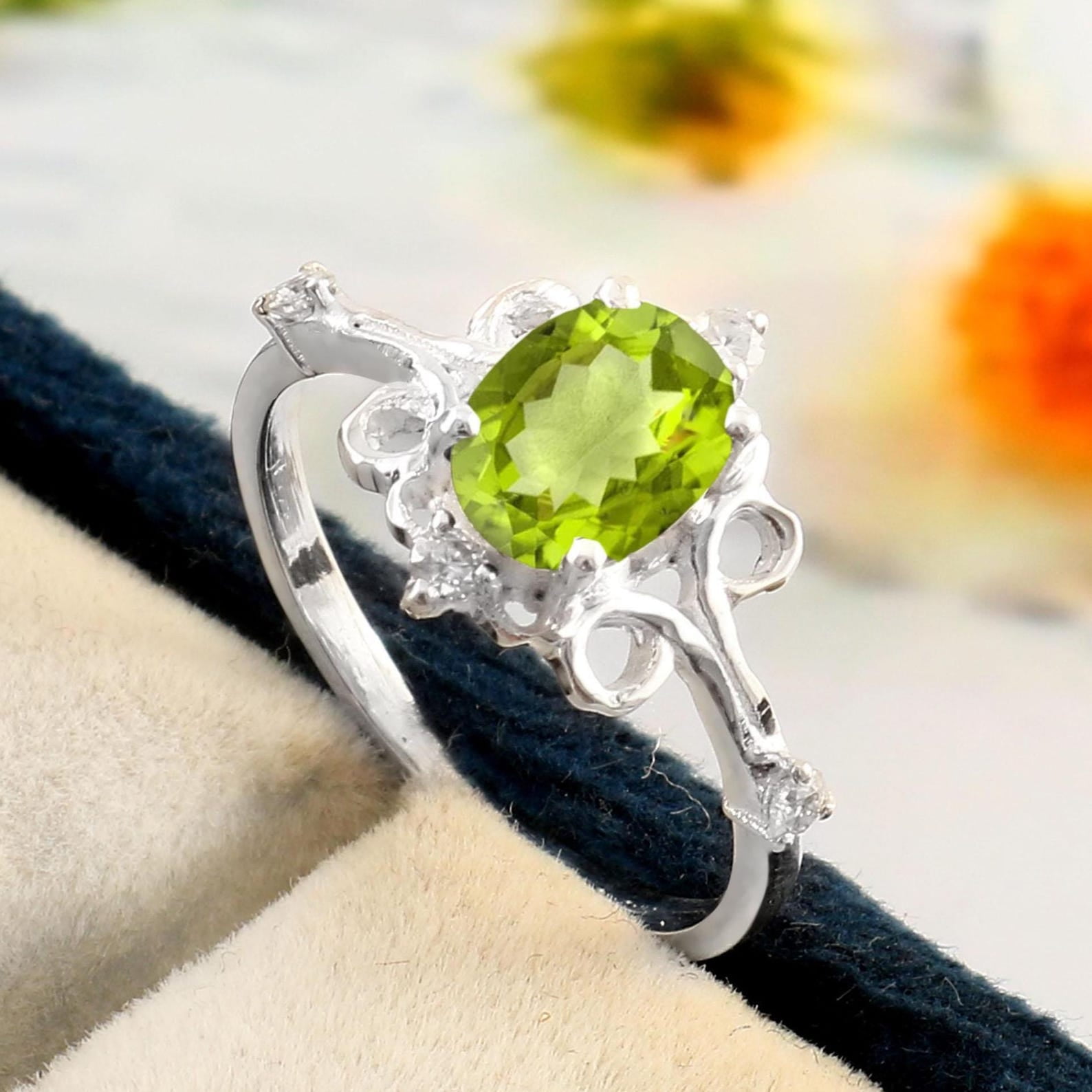 Genuine Peridot Gemstone Ring, Solid 925 Sterling Silver Ring ...