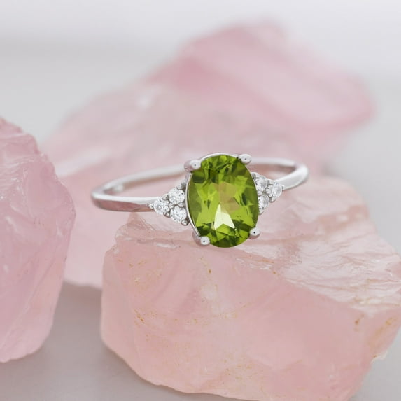 Genuine Peridot Oval Ring in Sterling Silver, Natural Green Peridot ...