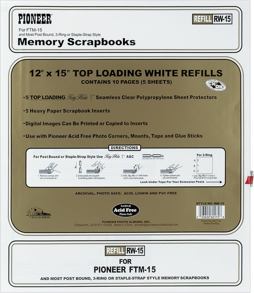 Genuine Pioneer WHITE Acid Free Inserts, Sheet Refill 12x15 with ...
