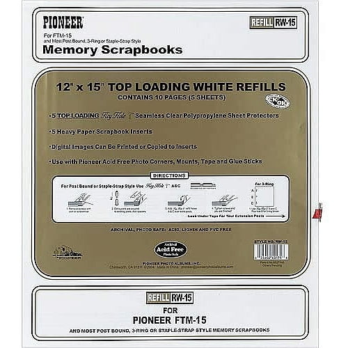 Genuine Pioneer WHITE Sheet refill 12x15 pages with sheet protectors ...