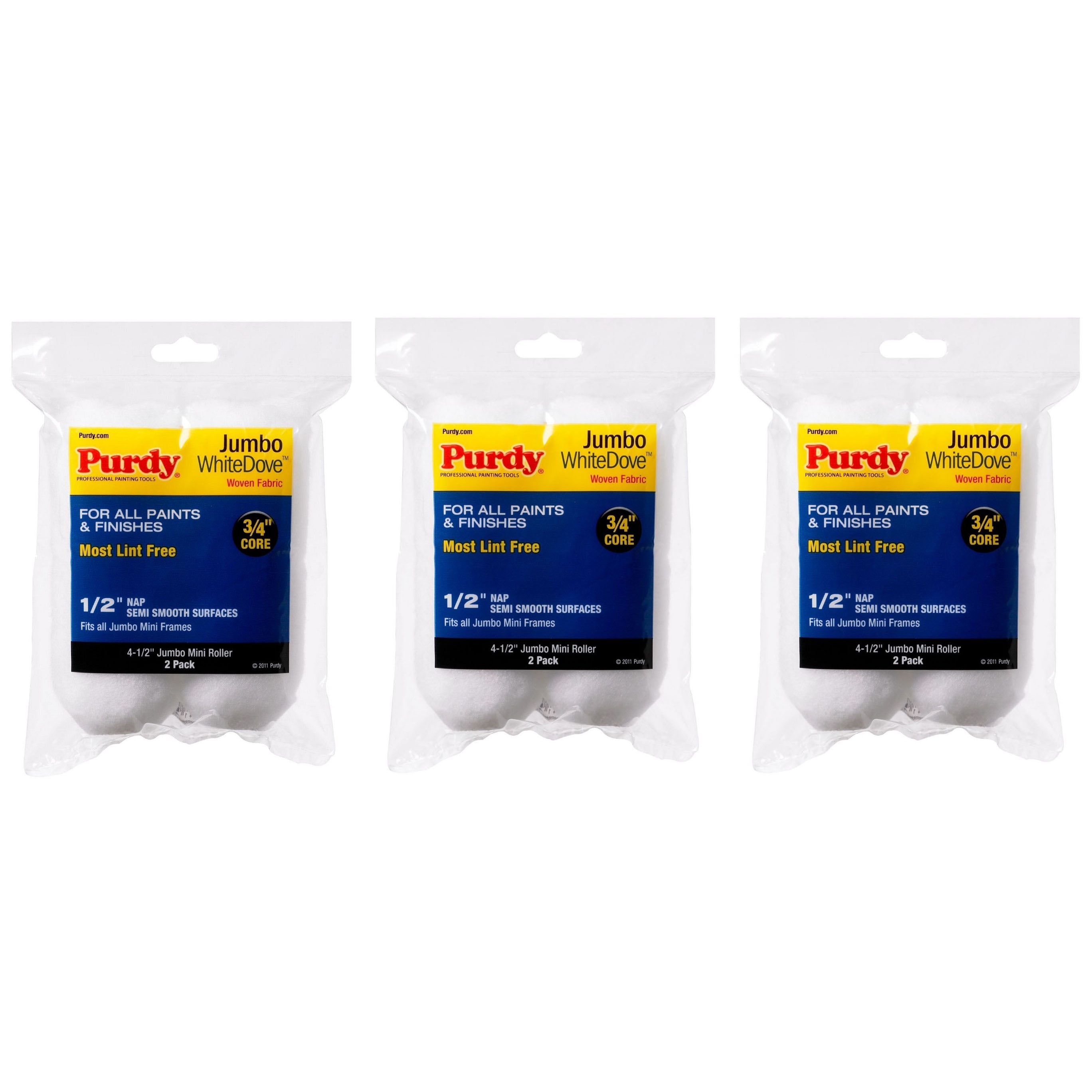 Genuine Purdy 3 Sets of White Dove Jumbo Mini 4-1/2" x 1/2" Nap 2 Pack ...