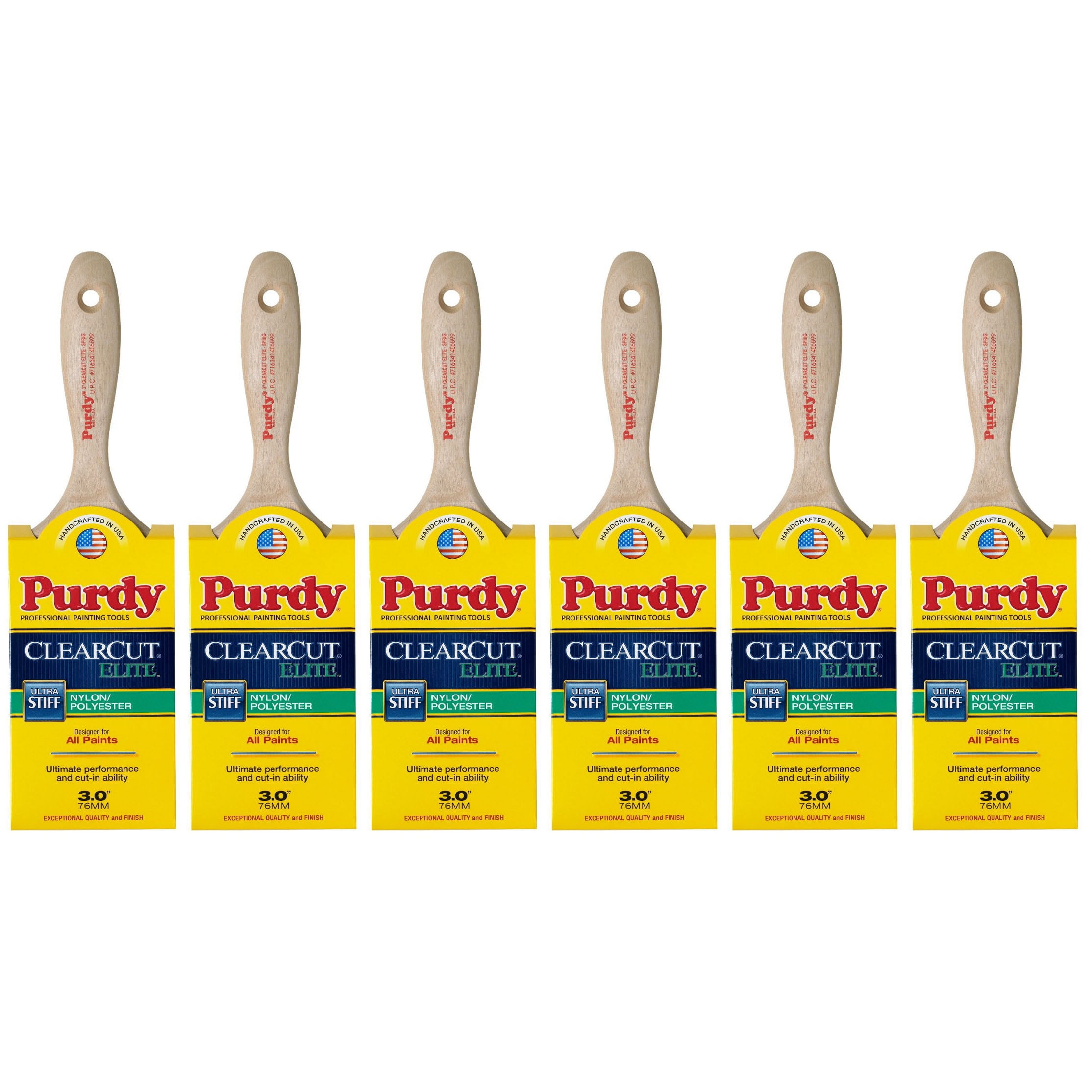 Genuine Purdy 6 Pack Clearcut Elite Sprig Flat 3" Paint Brushes ...