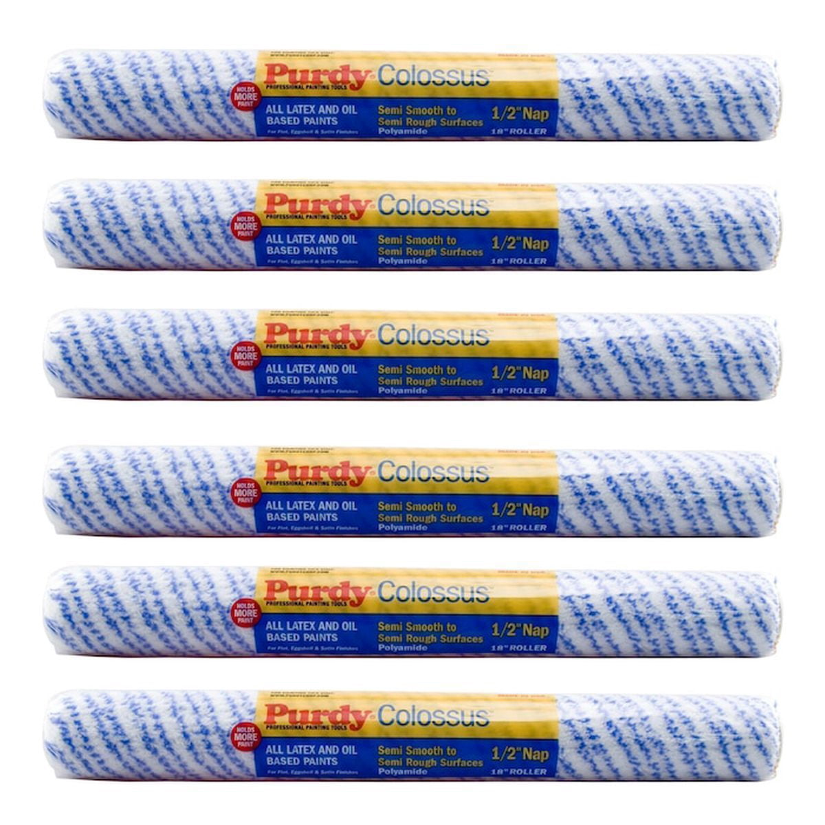 Genuine Purdy 6 Pack Colossus 18" x 1/2" Nap Roller Covers 144630183 ...