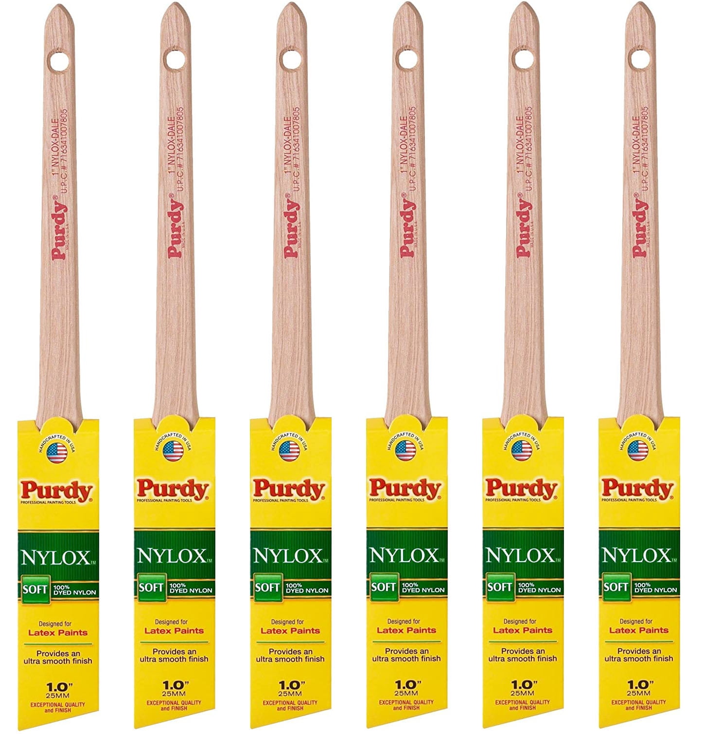 Genuine Purdy 6 Pack Nylox Dale Angular 1" Paint Brushes 144080210-6PK ...