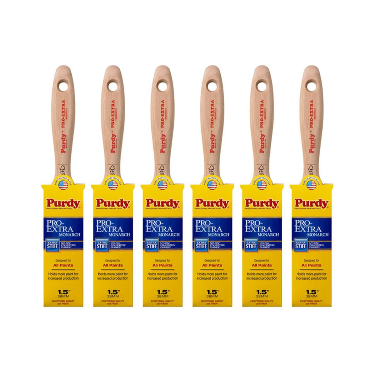 Genuine Purdy 6 Pack Pro-Extra Monarch Flat 1-1/2" Paint Brushes ...