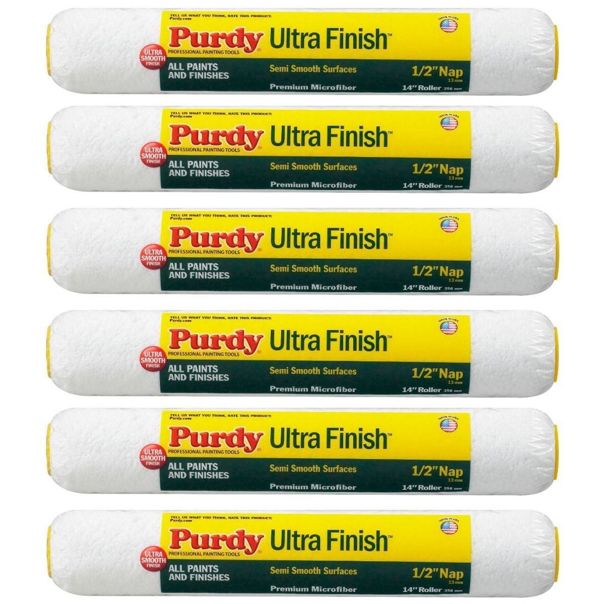 Genuine Purdy 6 Pack Ultra Finish 14" x 1/2" Nap Roller Covers ...