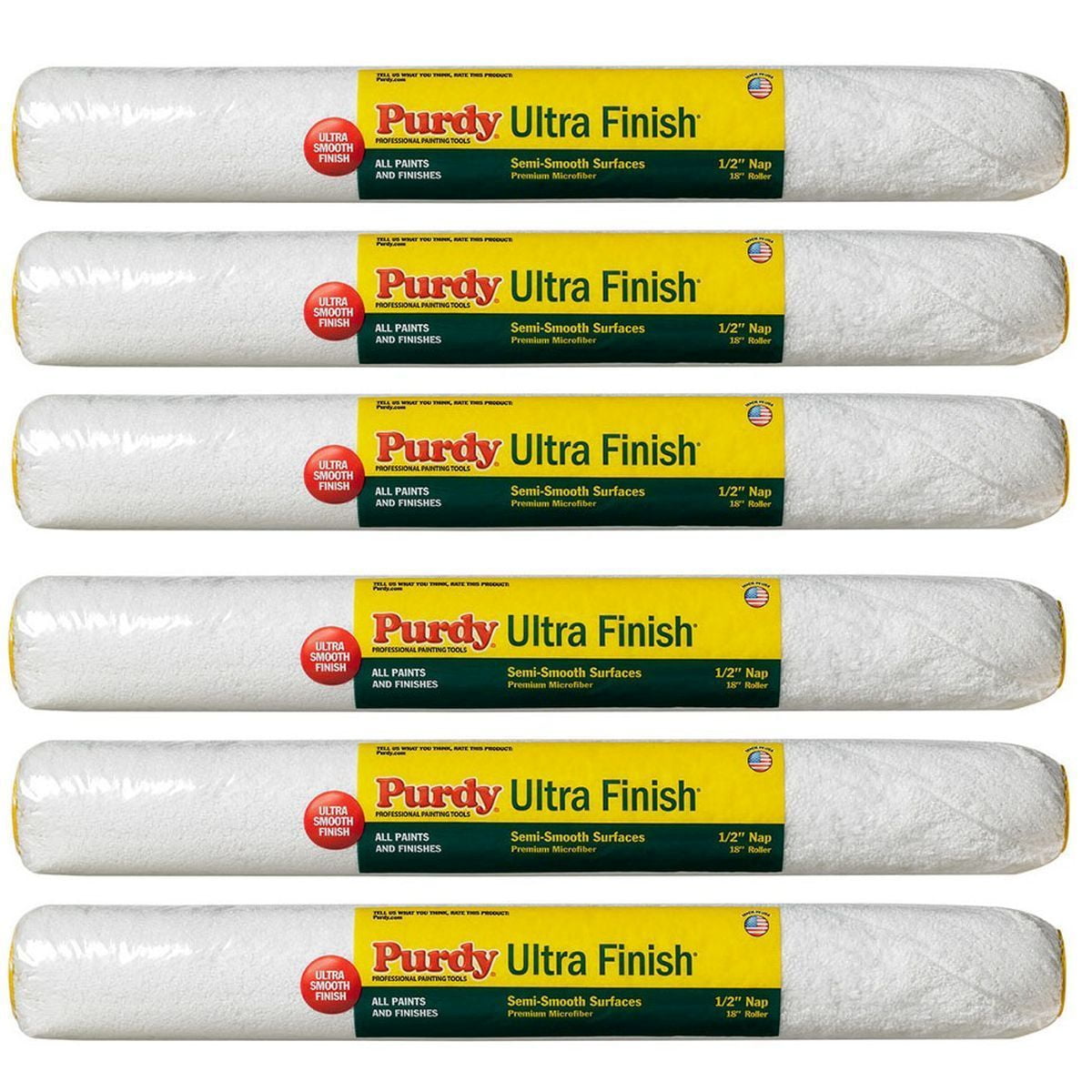 Genuine Purdy 6 Pack Ultra Finish 18" x 1/2" Nap Roller Covers ...