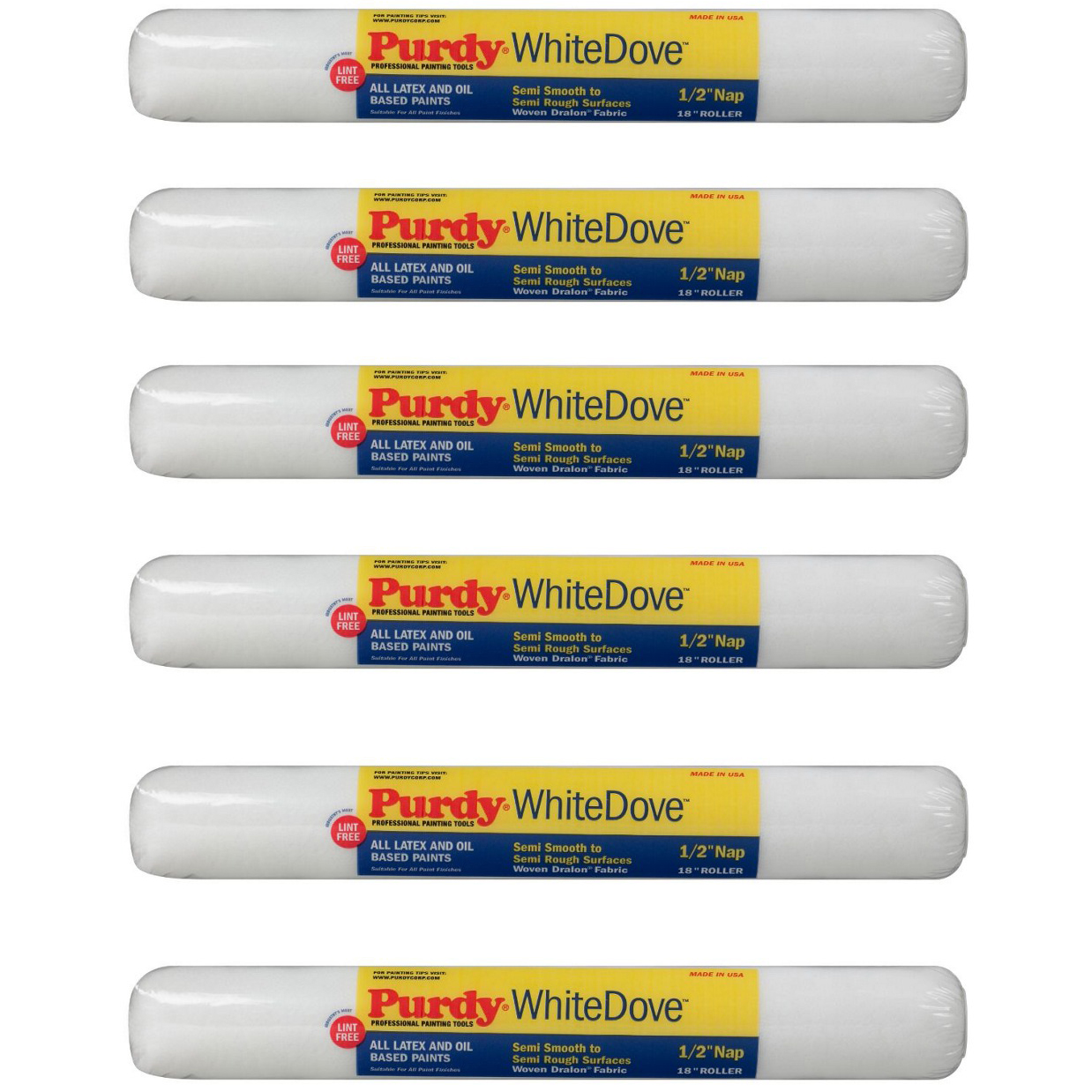 Genuine Purdy 6 Pack White Dove 18" x 1/2" Nap Roller Covers 144670183 ...