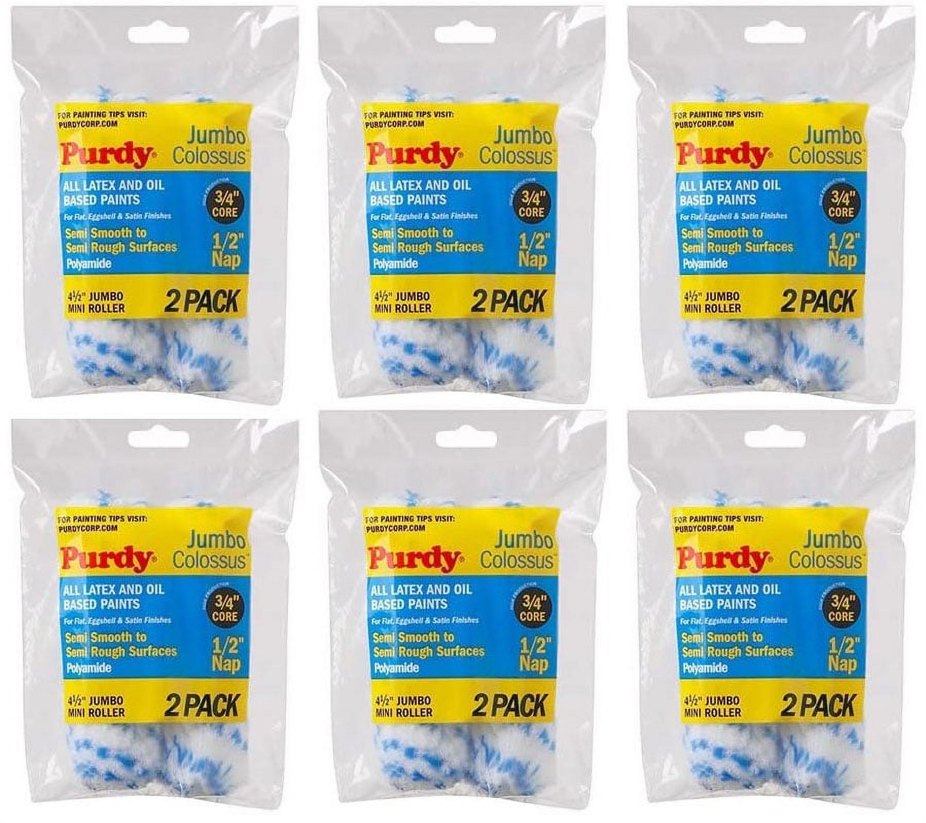 Genuine Purdy 6 Sets of Colossus Jumbo Mini 4-1/2" x 1/2" Nap 2 Pack ...