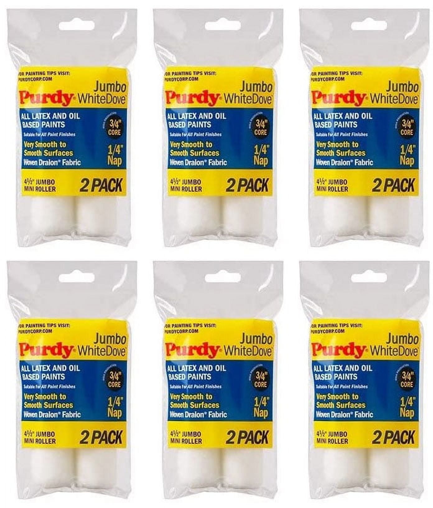Genuine Purdy 6 Sets of White Dove Jumbo Mini 4-1/2" x 1/4" Nap 2 Pack ...