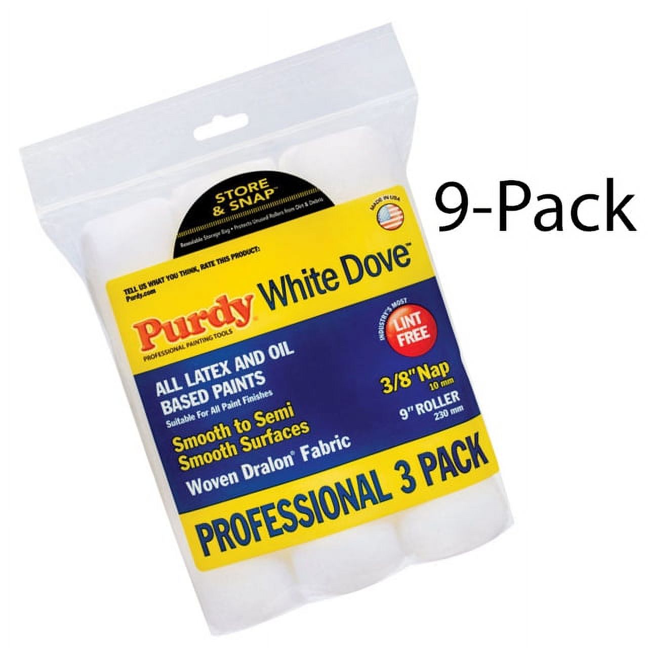 Genuine Purdy 9 Sets of White Dove 3 Multi-Pack 9" x 3/8" Nap Roller ...