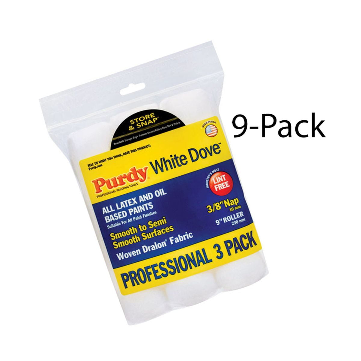 Genuine Purdy 9 Sets of White Dove 3 Multi-Pack 9" x 3/8" Nap Roller ...
