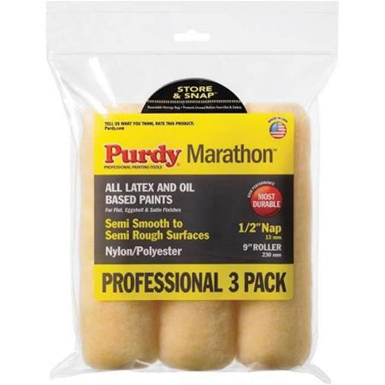 Purdy Marathon 14F861100 Paint Roller Cover, 1/2 in Thick Nap, 9 in L ...
