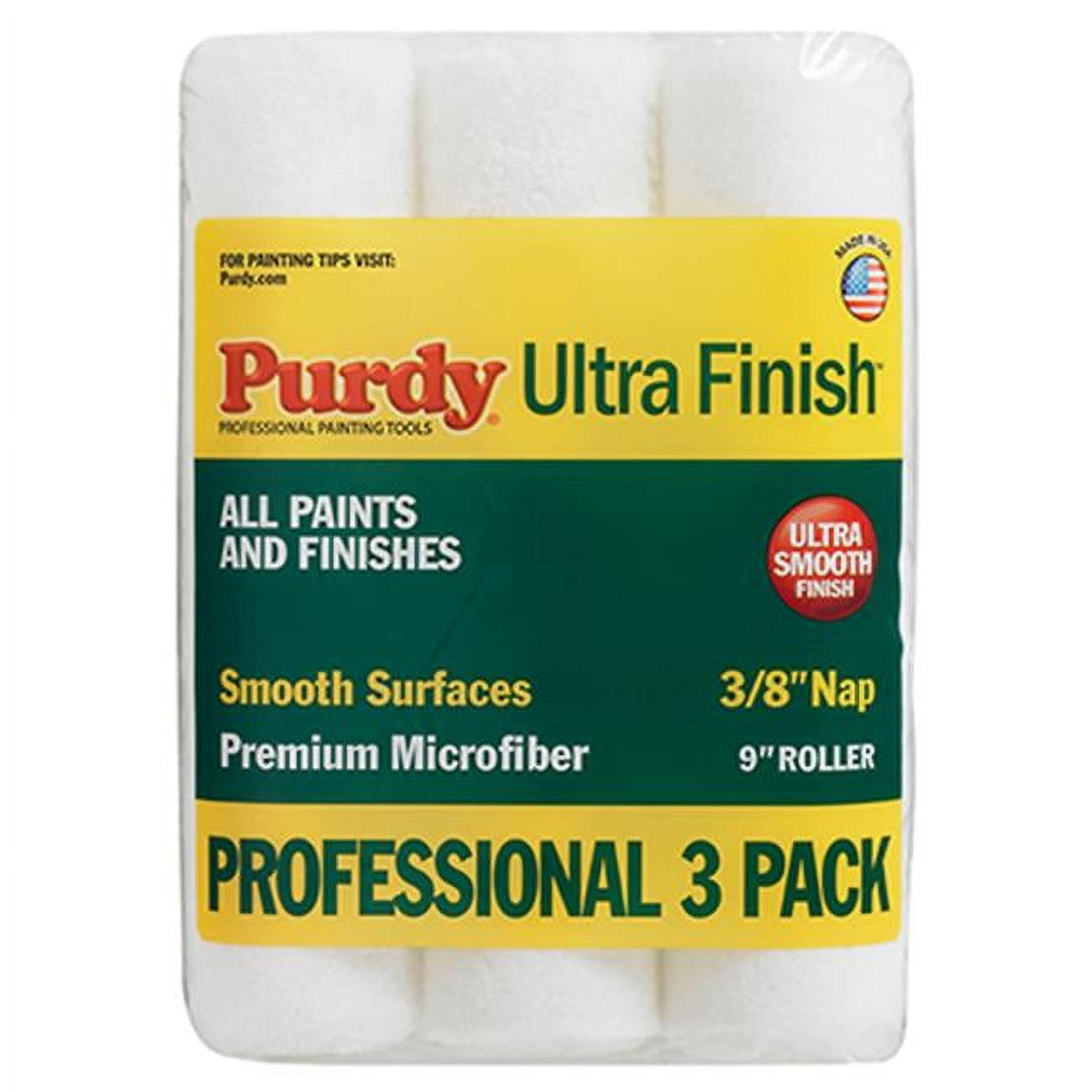 Genuine Purdy Ultra Finish 3 Multi-Pack 9" x 3/8" Nap Roller Cover ...